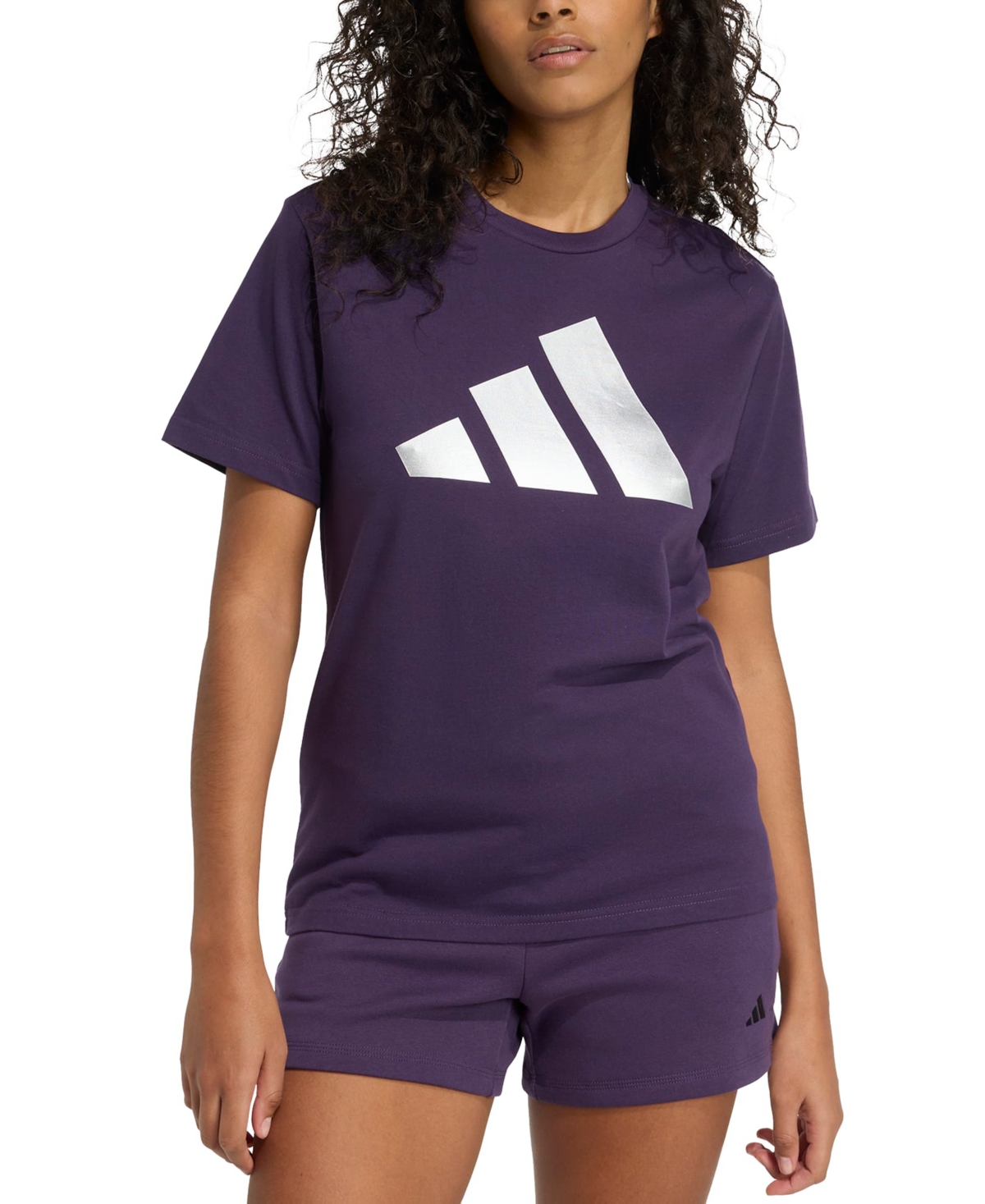 Click here for adidas Womens Cotton Metallic-Logo Crewneck T-Shir... prices