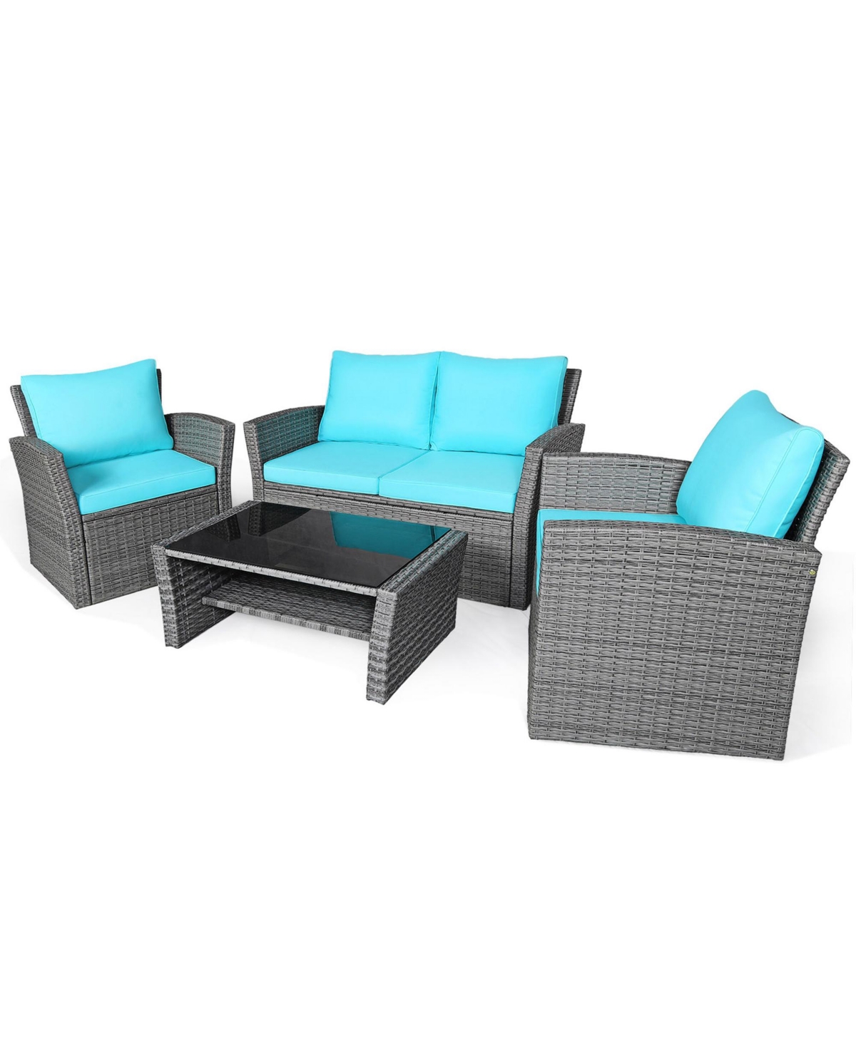 Click here for Gymax 4PCS Patio Rattan Conversation Set Outdoor F... prices