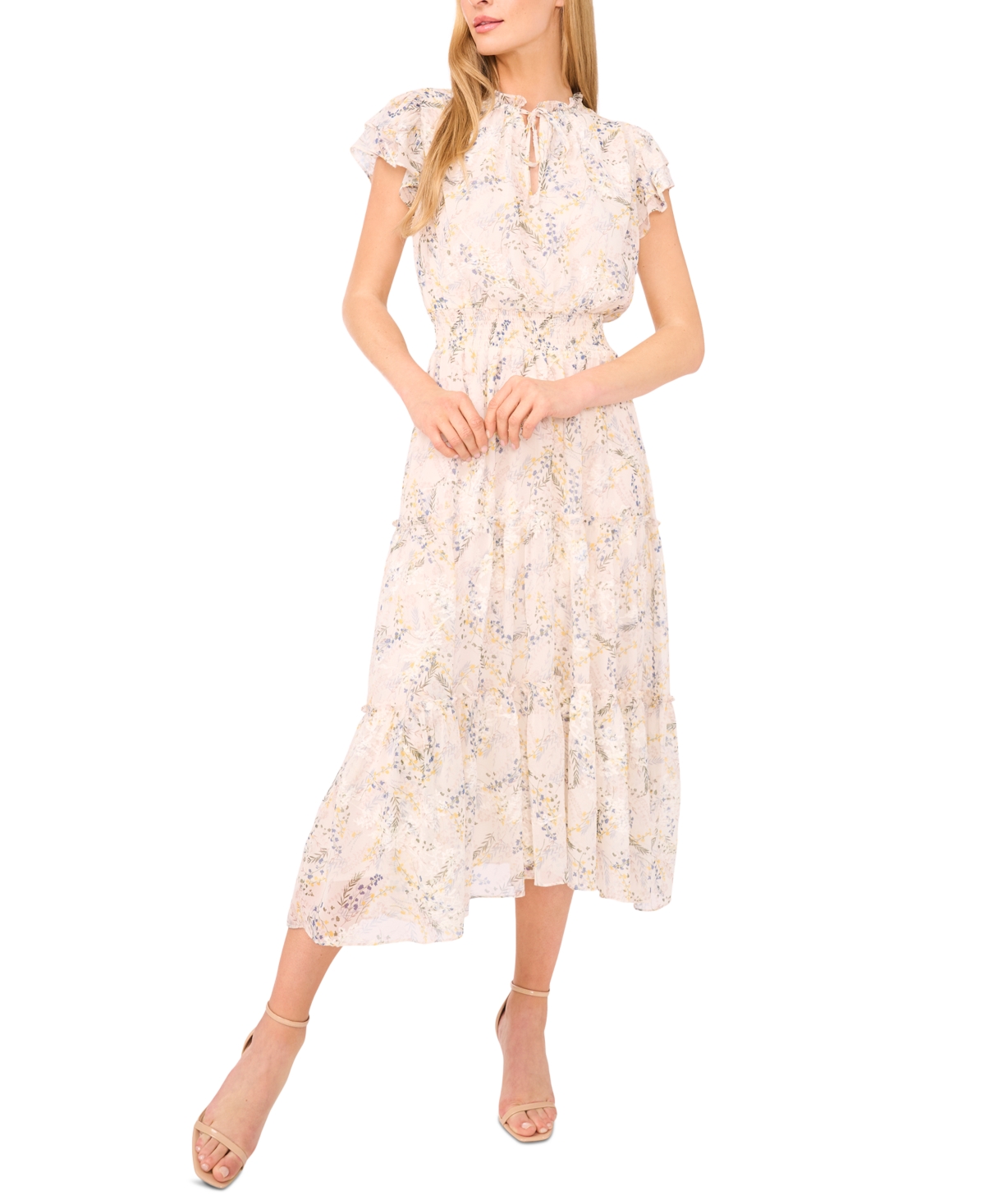 Click here for CeCe Womens Floral-Print Flutter-Sleeve Dress - Bu... prices