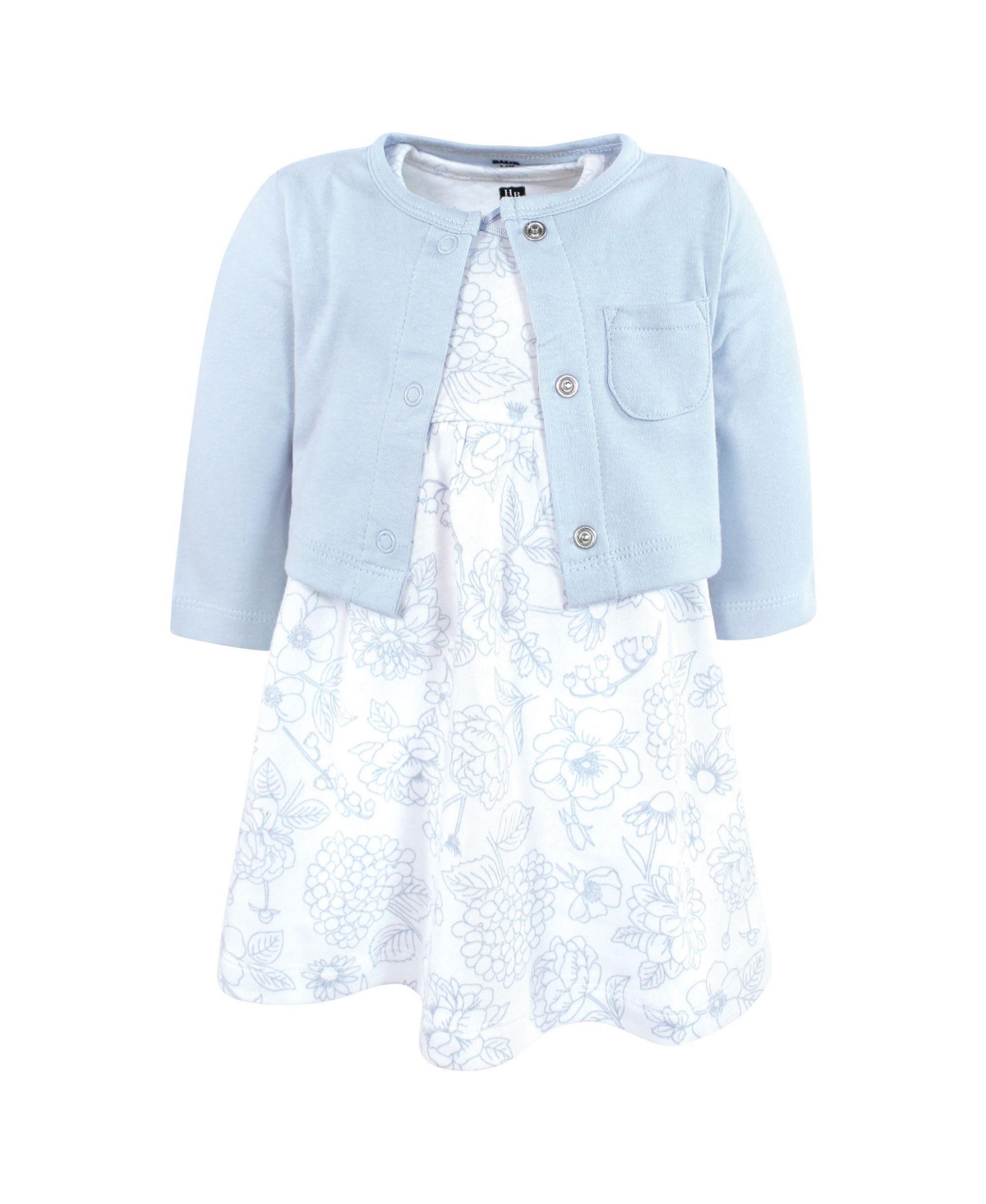 Hudson Baby Baby Girls Hudson Cotton Dress and Cardigan Set - Baby blue blossom
