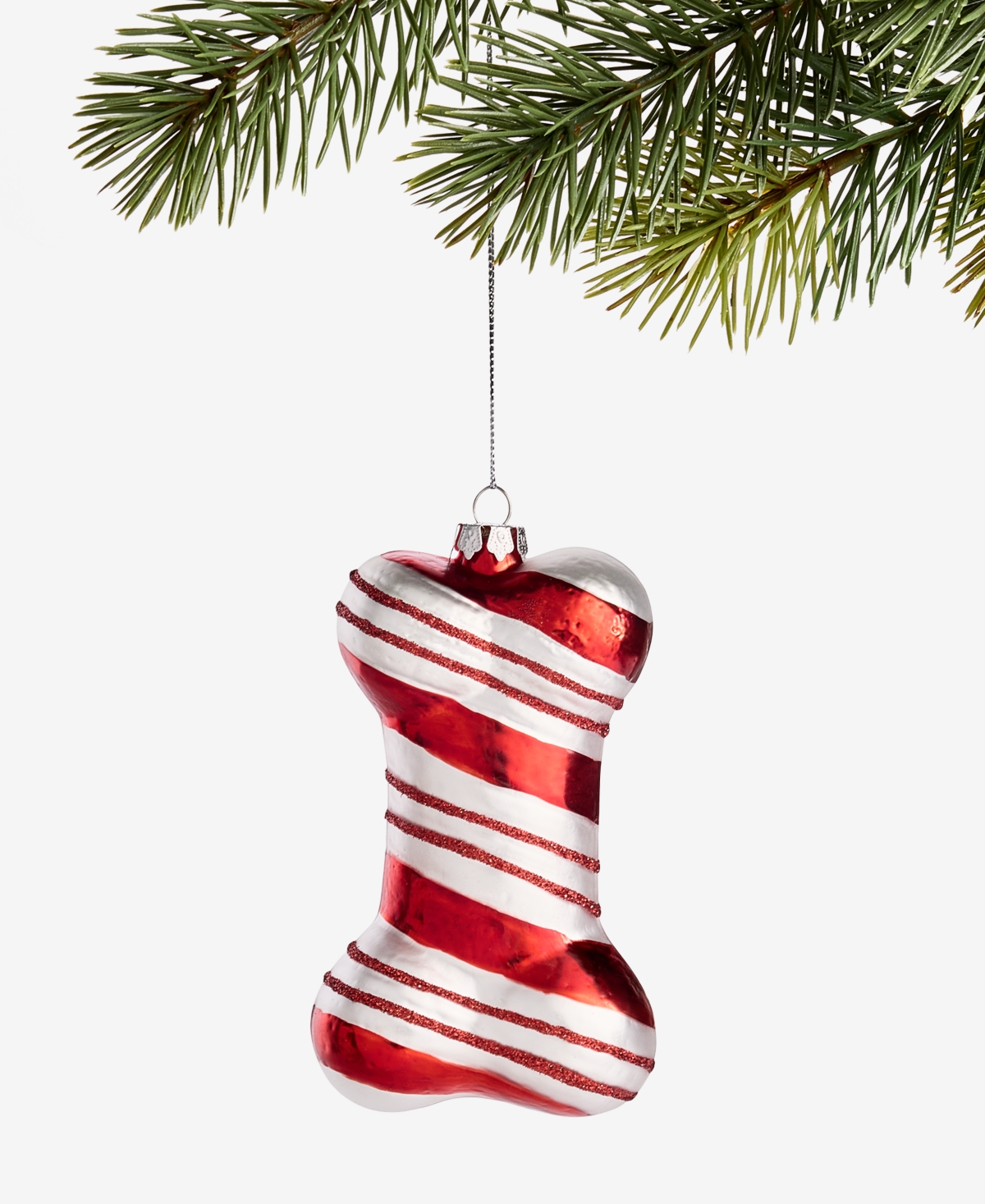 Click here for Holiday Lane Pets Red and Silver Stripe Bone Ornam... prices