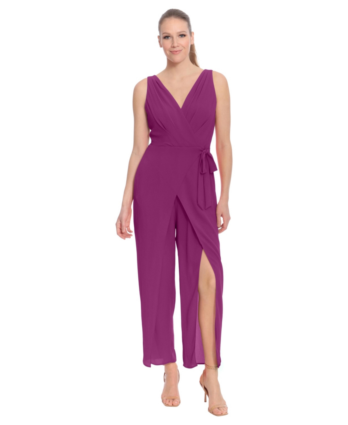 Click here for London Times Petite Wide-Leg Wrap-Overlay Jumpsuit... prices