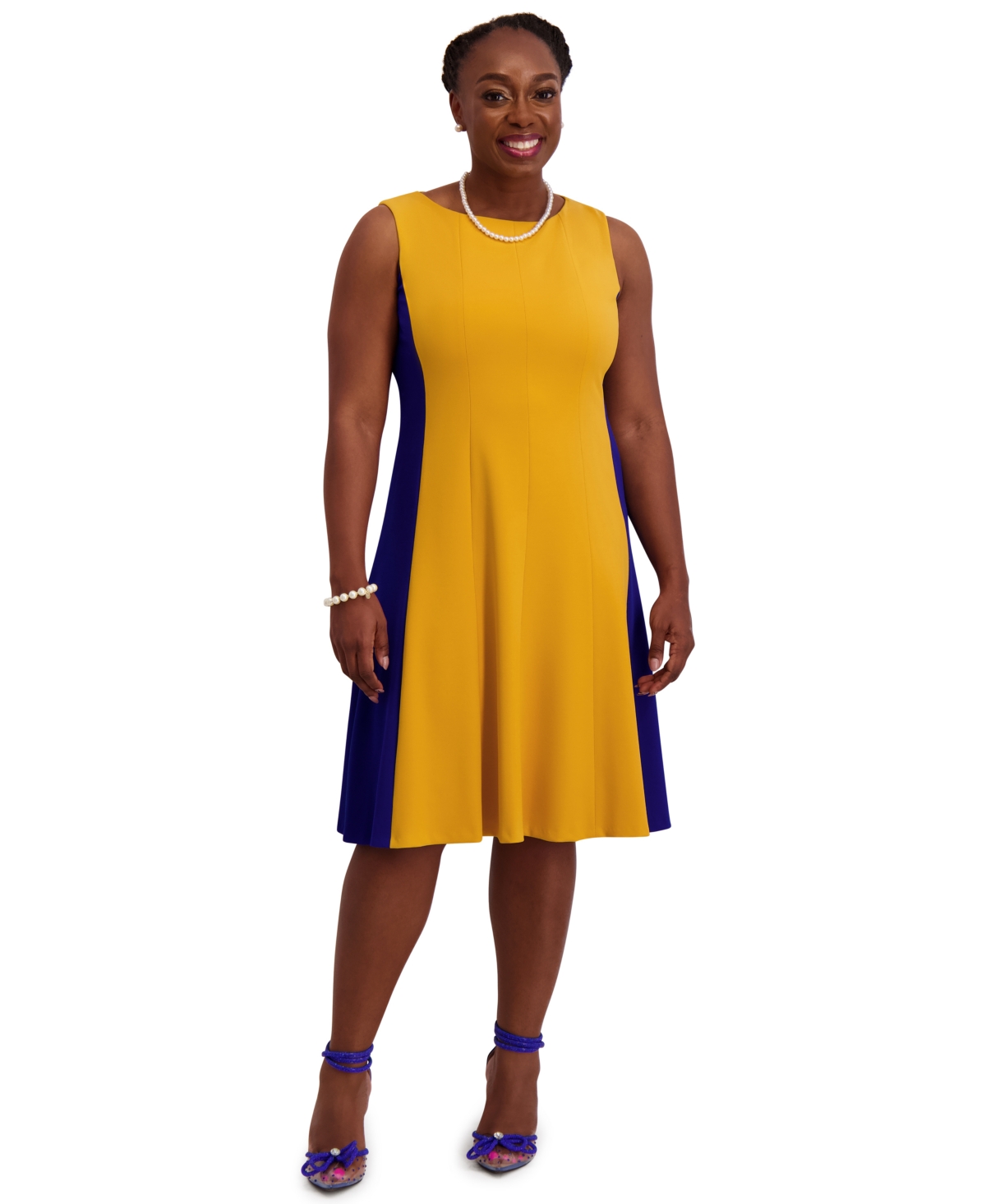 Click here for Kasper Womens Seamed Sleeveless Dress - Gold  Roya... prices