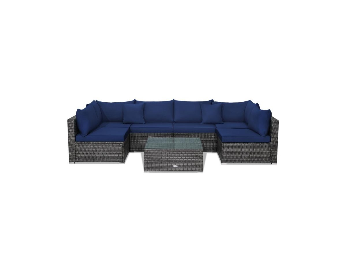 Click here for 7 Pieces Patio Rattan Furniture Set with Sectional... prices
