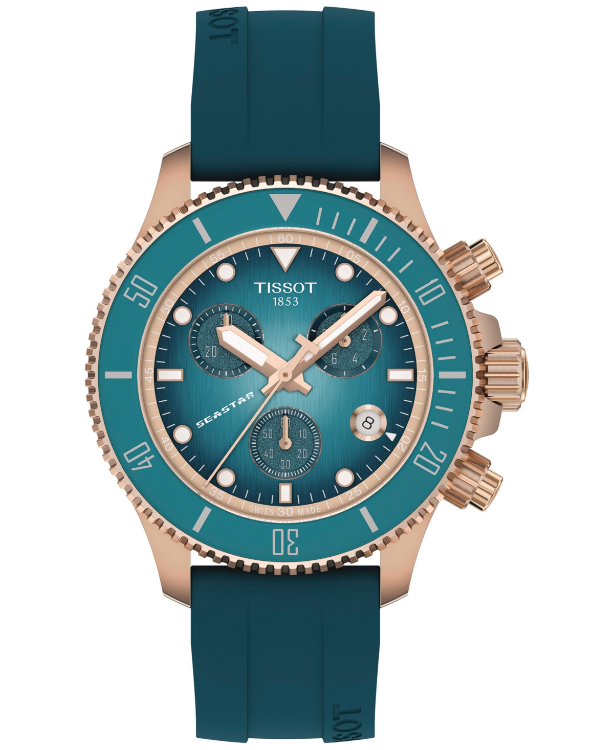 Click here for Tissot Mens Swiss Chronograph Seastar 1000 Blue Ru... prices
