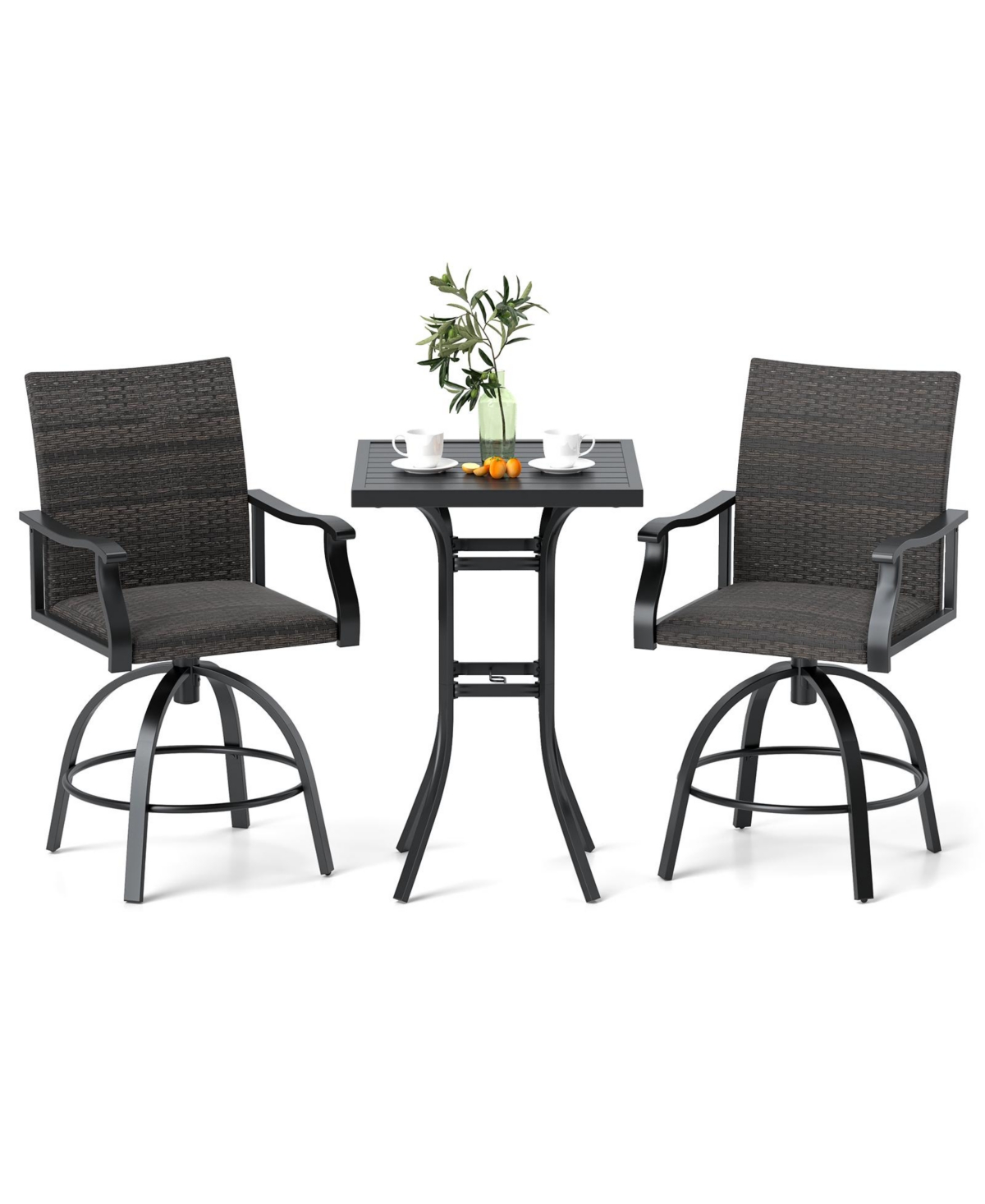 Click here for 3 Pieces Pe Wicker Patio Swivel Bar Set with Quick... prices
