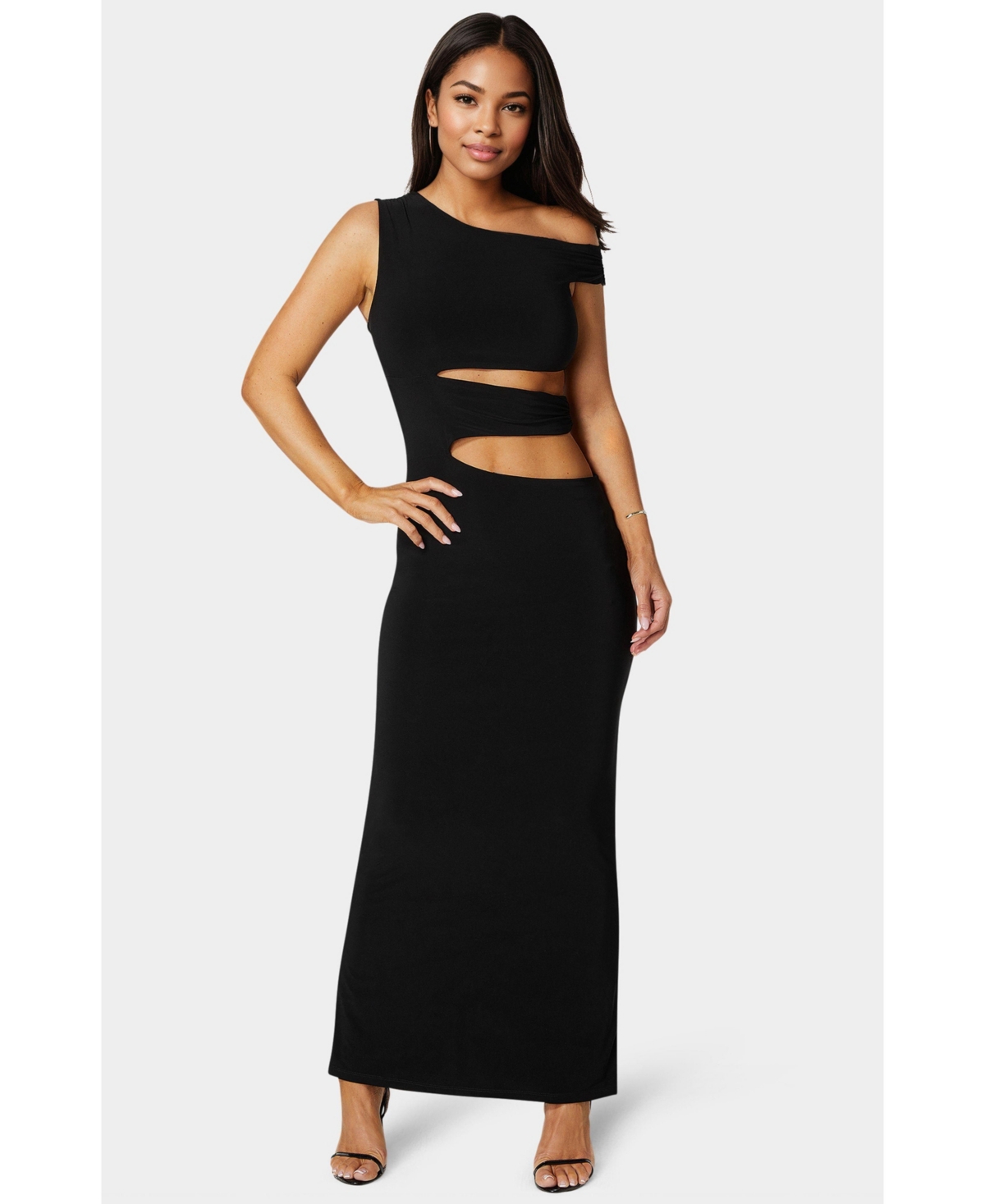 Click here for Bebe Womens Asymmetrical Cutout Maxi Dress - Black prices