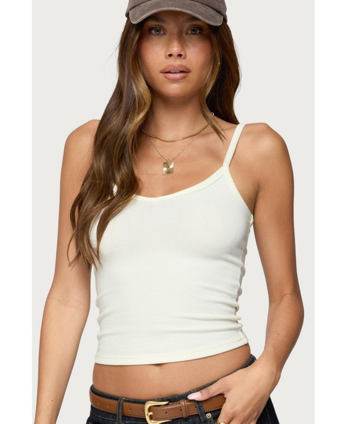 Click here for Edikted Womens Aspyn V Neck Ribbed Tank Top - Crea... prices