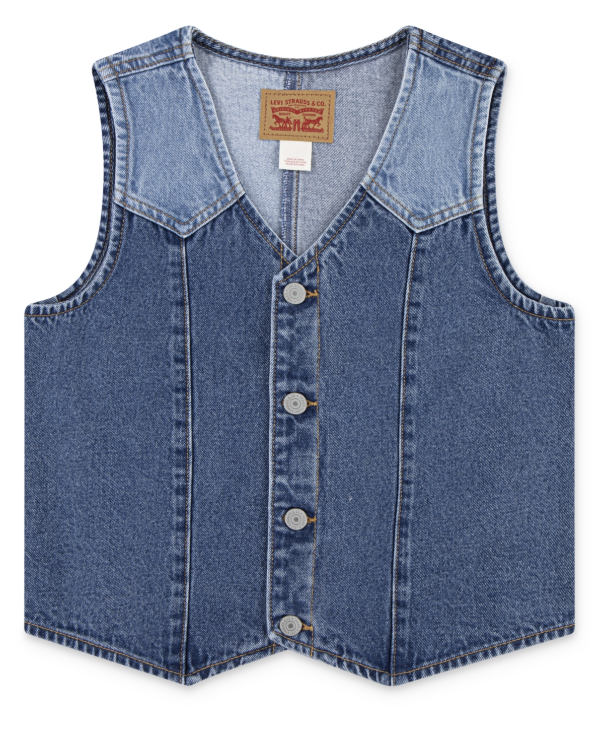 Click here for Levis Big Girls Shade Blocked Denim Vest - Med Blu... prices