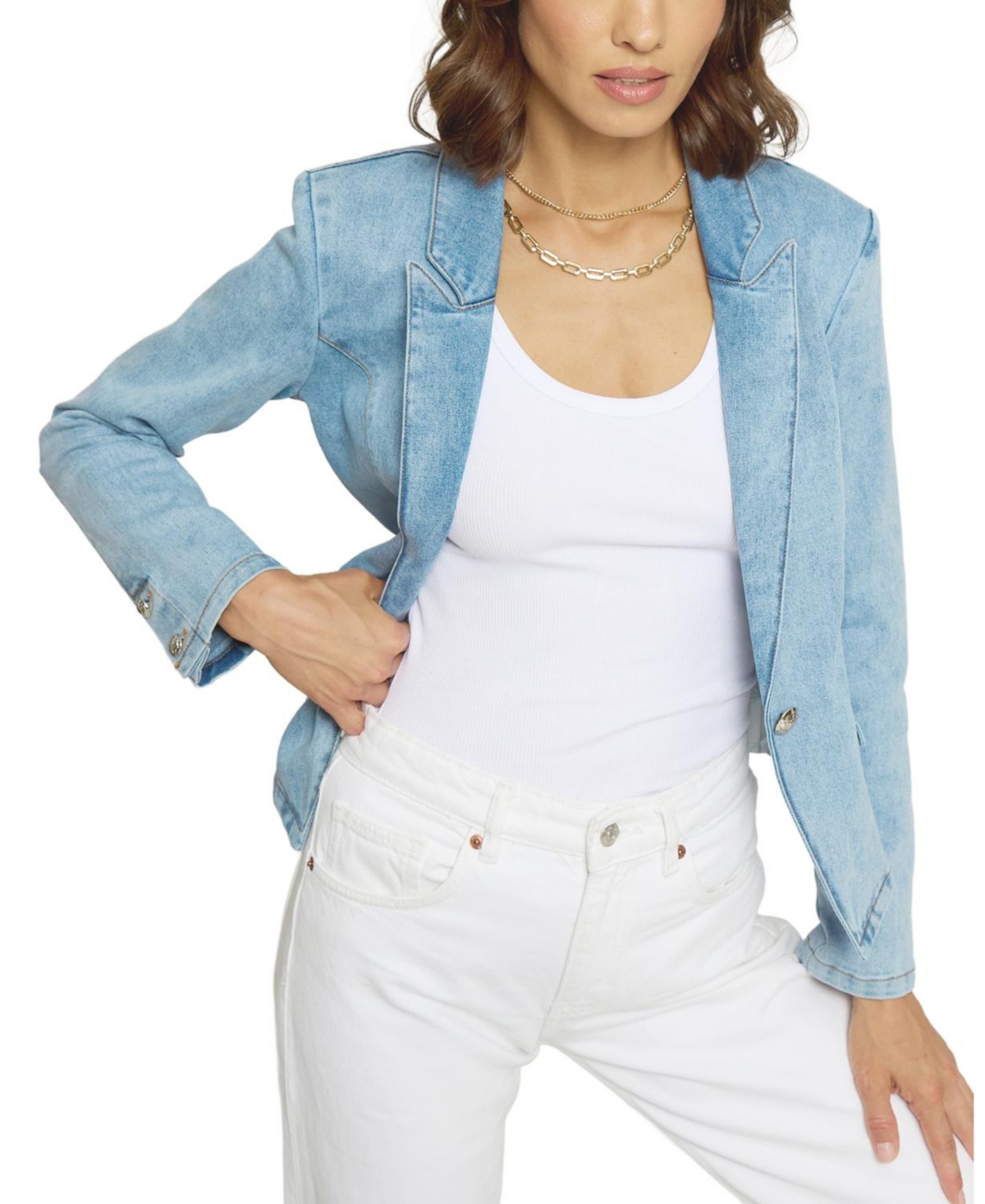Click here for Central Park West Womens Denim Blazer - Denim prices