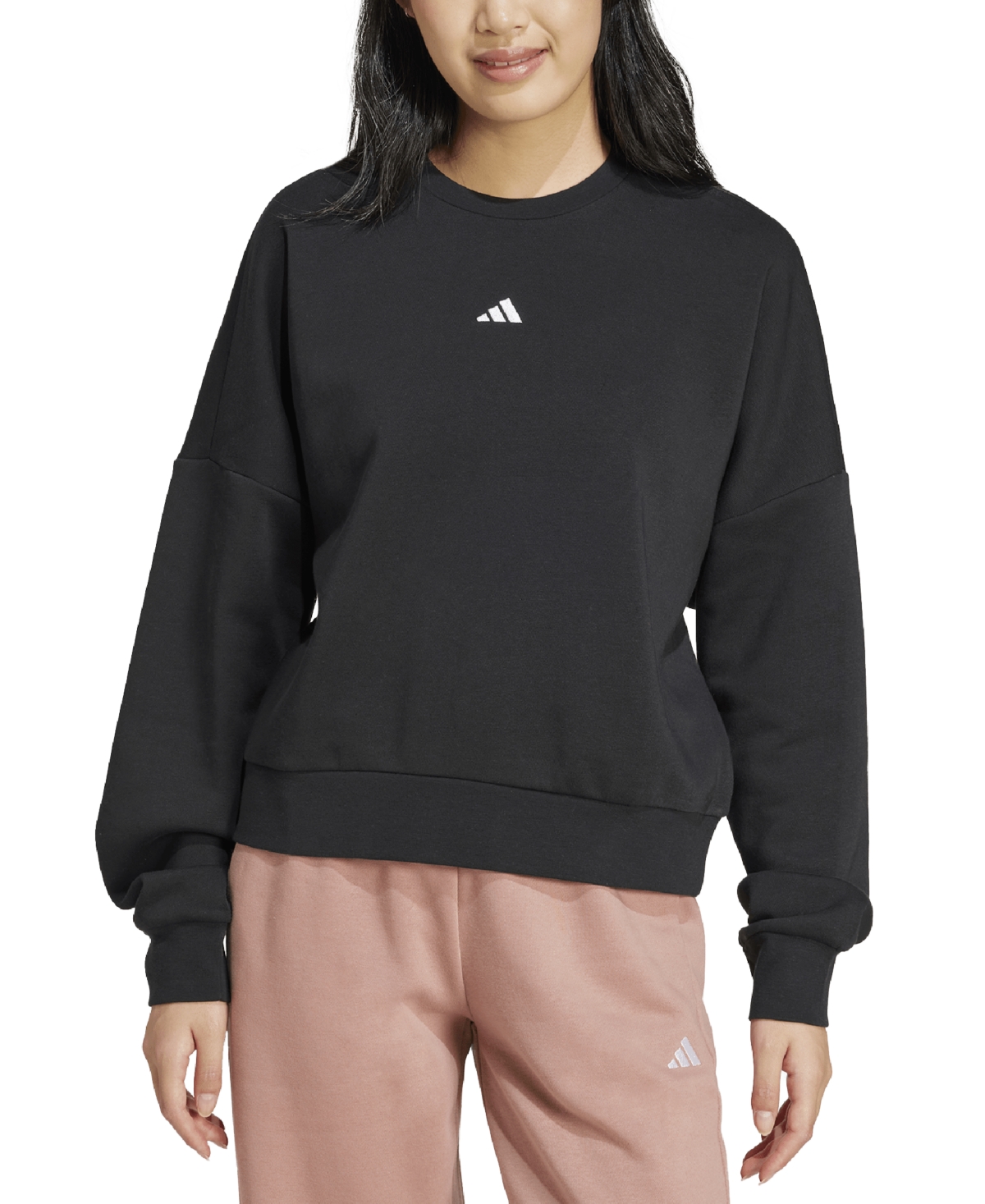 adidas Womens Essentials Crewneck Small-Logo Sweatshirt - Black/white