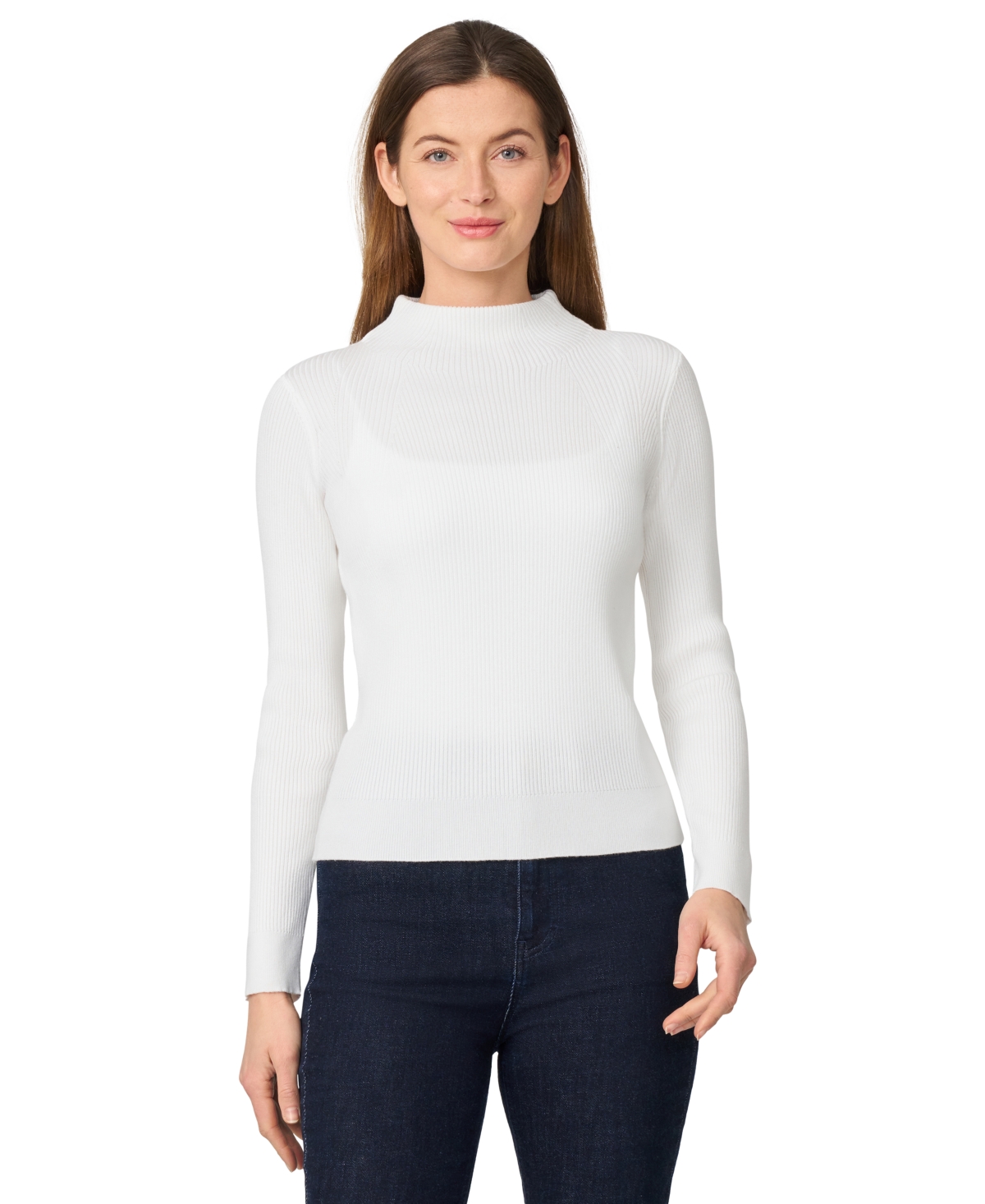 Melissa Paige Womens Mock-Neck Rib-Knit Sweater - Snow White