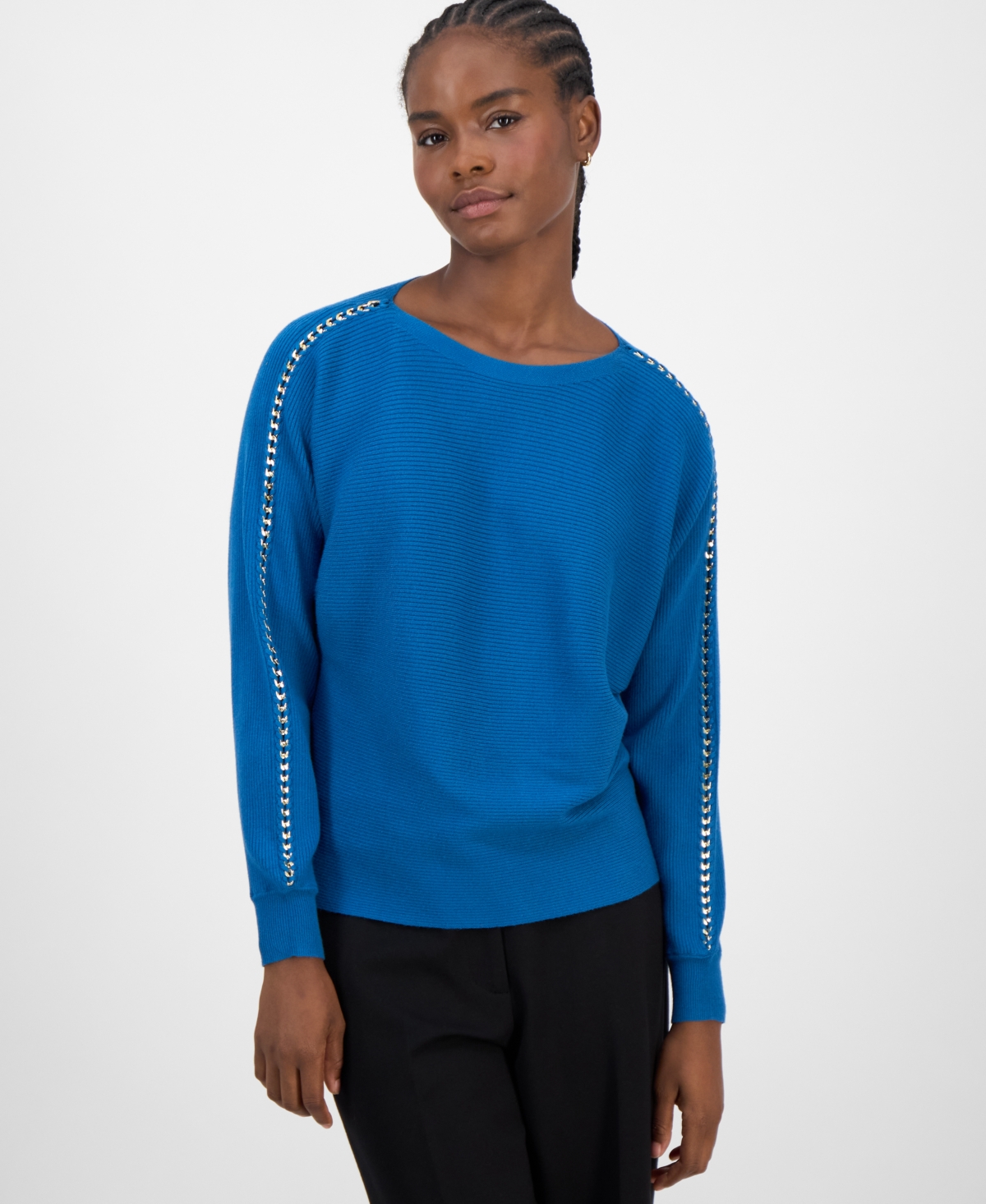 Click here for T Tahari Womens Chain-Trim Boat-Neck Sweater - Mos... prices