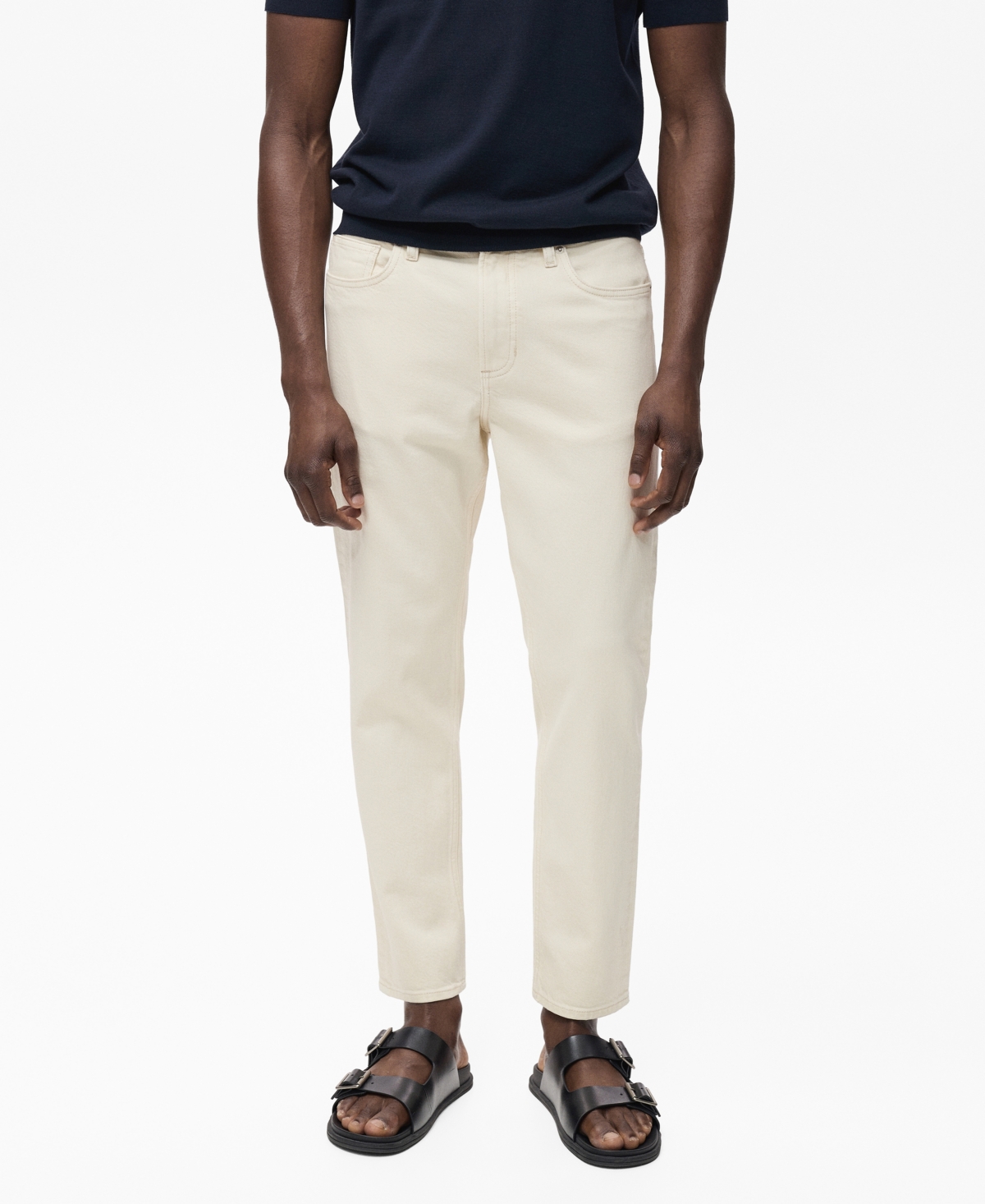 Click here for Mango Mens Ben Tapered Fit Jeans - Ecru prices
