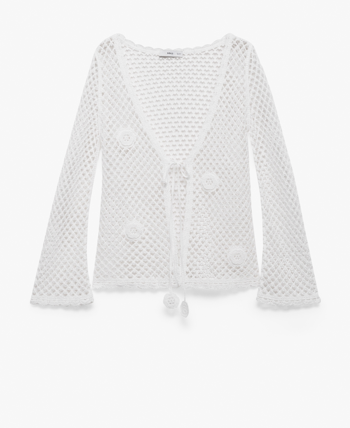Click here for Mango Womens Bow Closure Crochet Cardigan - White prices