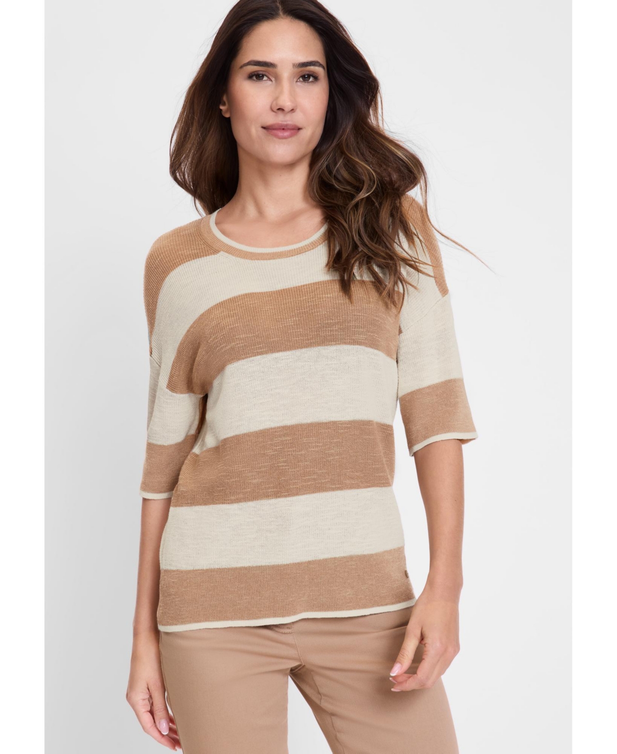 Click here for Olsen Womens Cotton Blend Striped Pullover - Light... prices