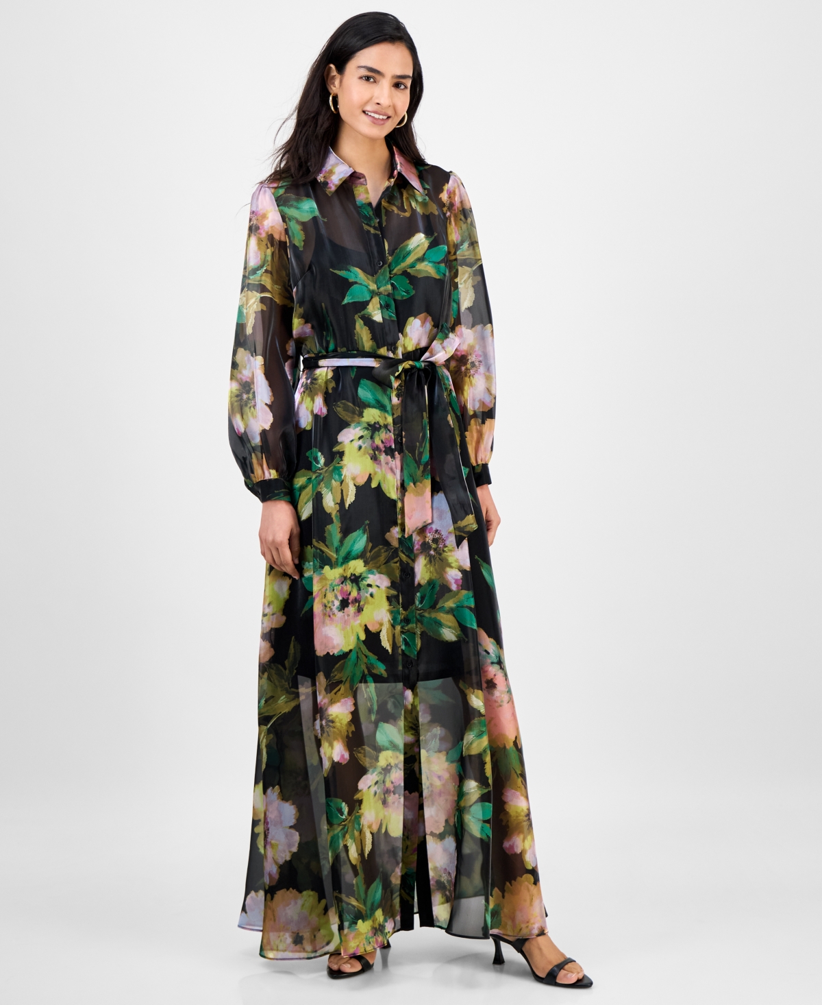 Click here for julia jordan Womens Floral Chiffon Maxi Shirtdress... prices