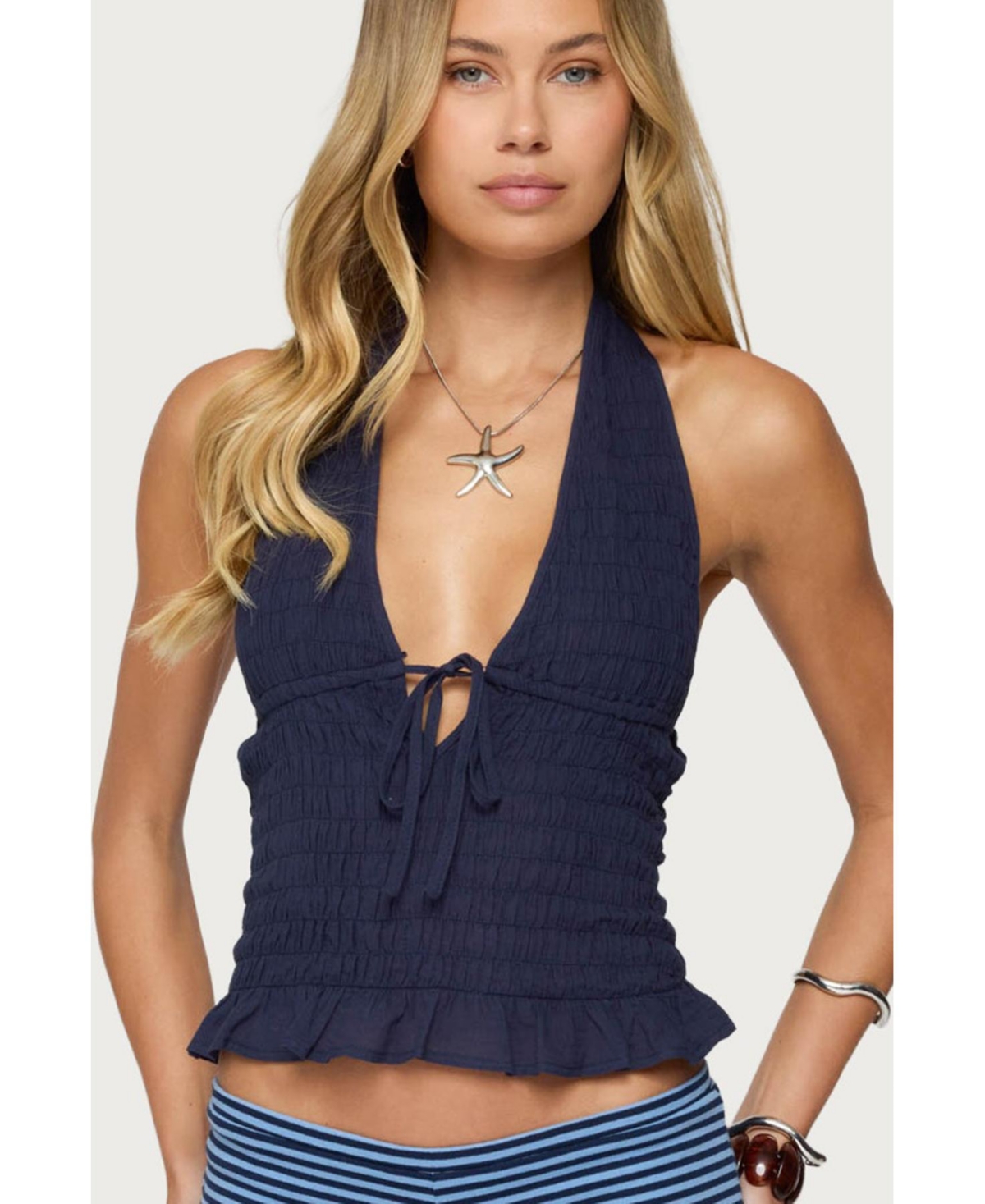 Click here for Edikted Womens Larissa Scrunch Halter Top - Navy prices