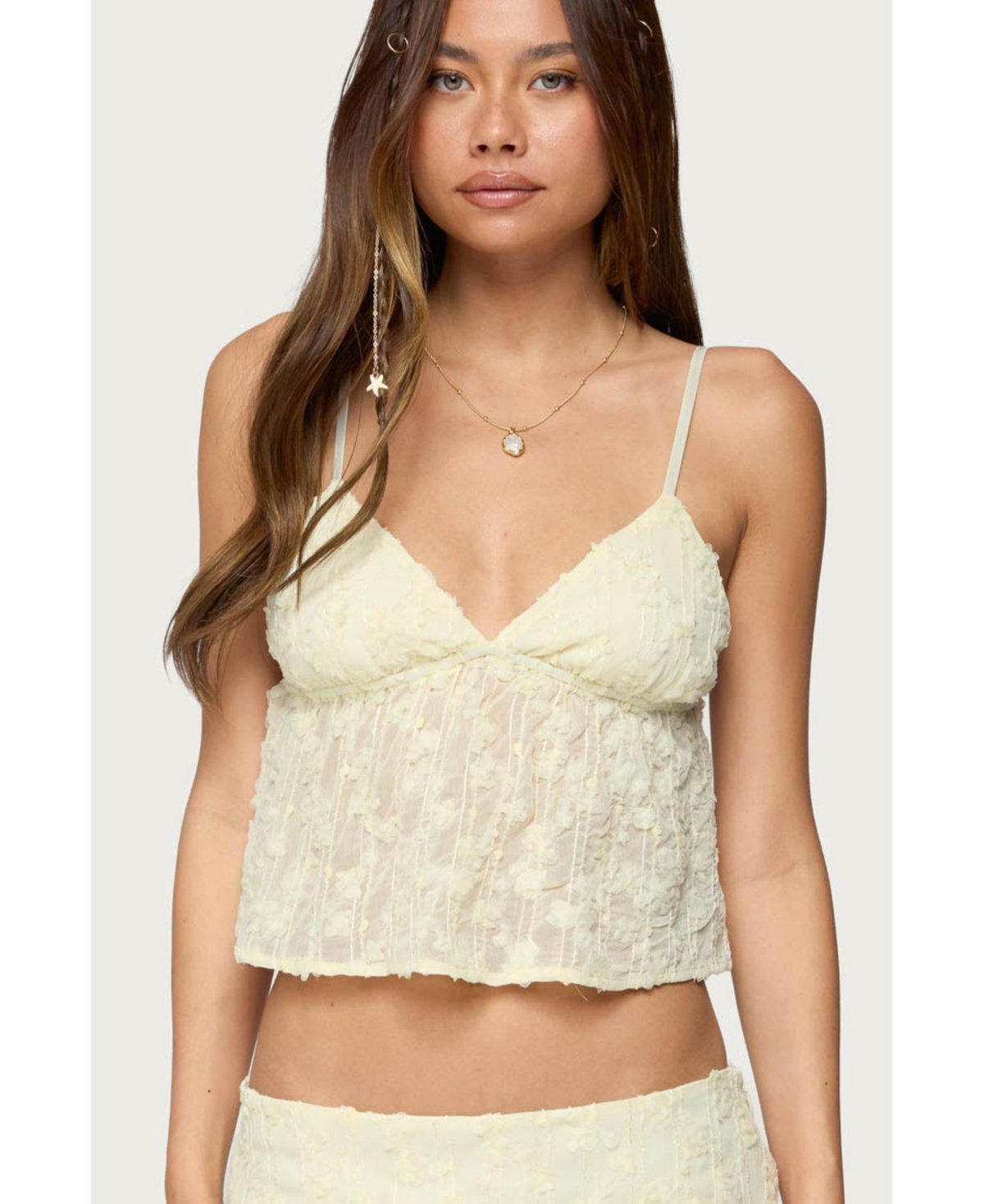 Click here for Edikted Womens Leora Textured Floral Babydoll Top... prices