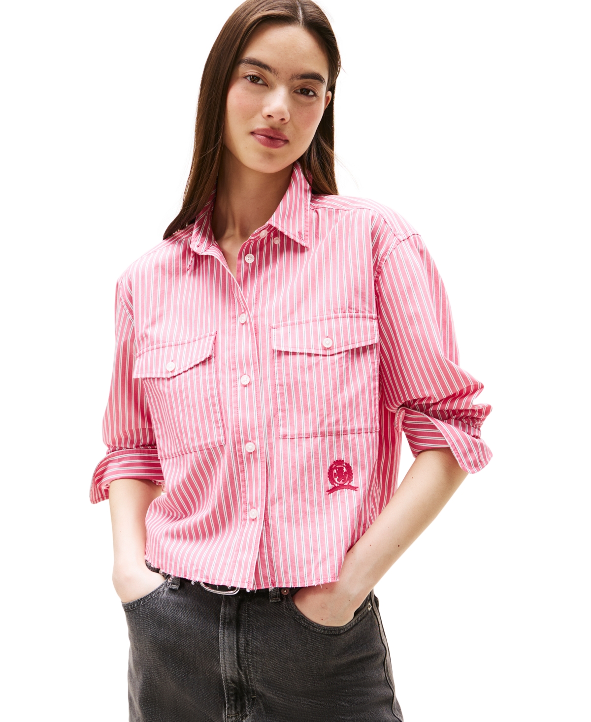 Click here for Tommy Jeans Womens Cotton Crop Button-Front Crest... prices