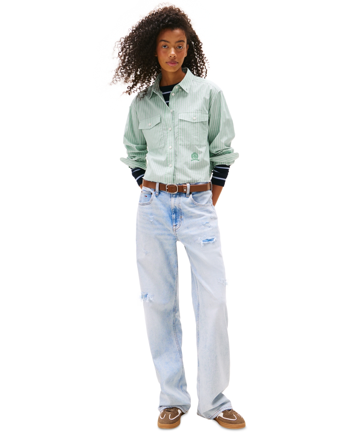 Click here for Tommy Jeans Womens Cotton Crop Button-Front Crest... prices