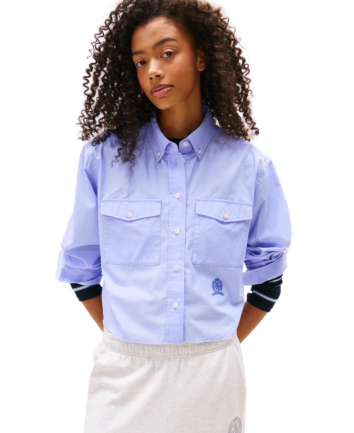 Click here for Tommy Jeans Womens Cotton Crop Button-Front Crest... prices