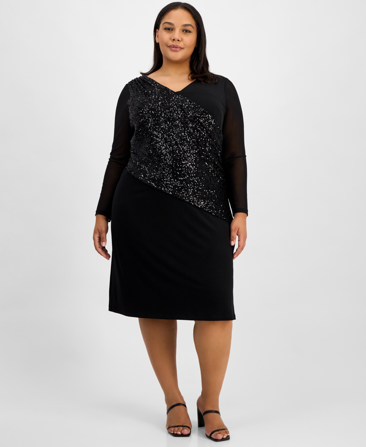 Click here for Connected Plus Size Asymmetric Sequin Panel Dress... prices
