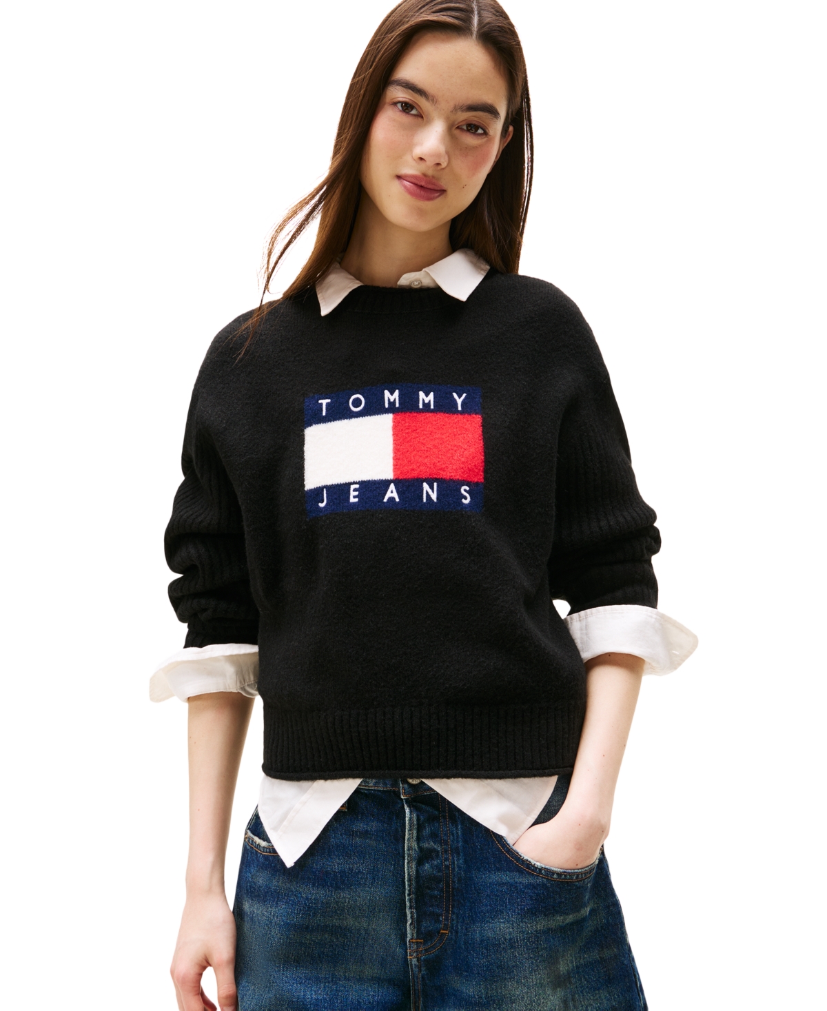 Click here for Tommy Jeans Womens Melange-Flag Crewneck Sweater -... prices