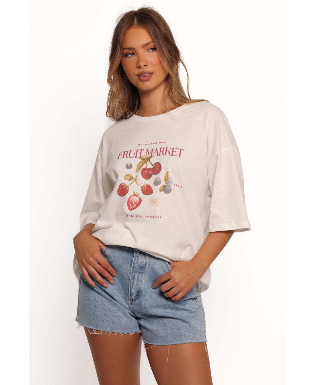 Click here for Petal and Pup Womens Loa Graphic Tee - White prices