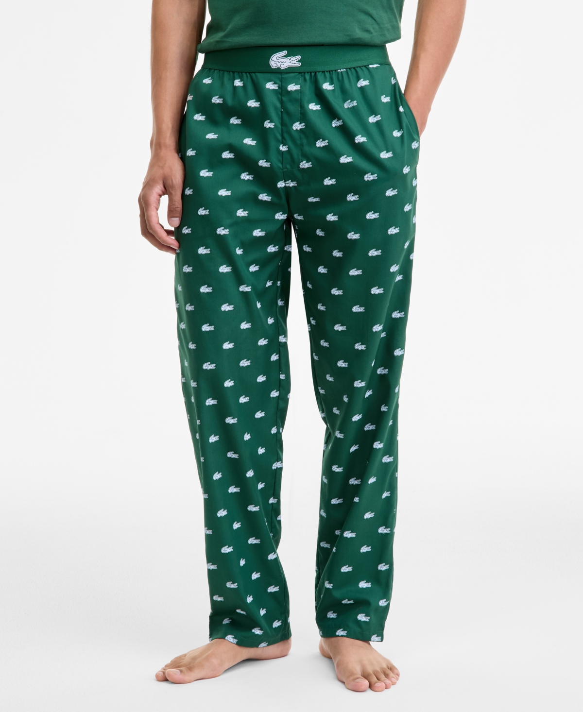 Click here for Lacoste Mens Woven Logo Pajama Pants - Green/White prices