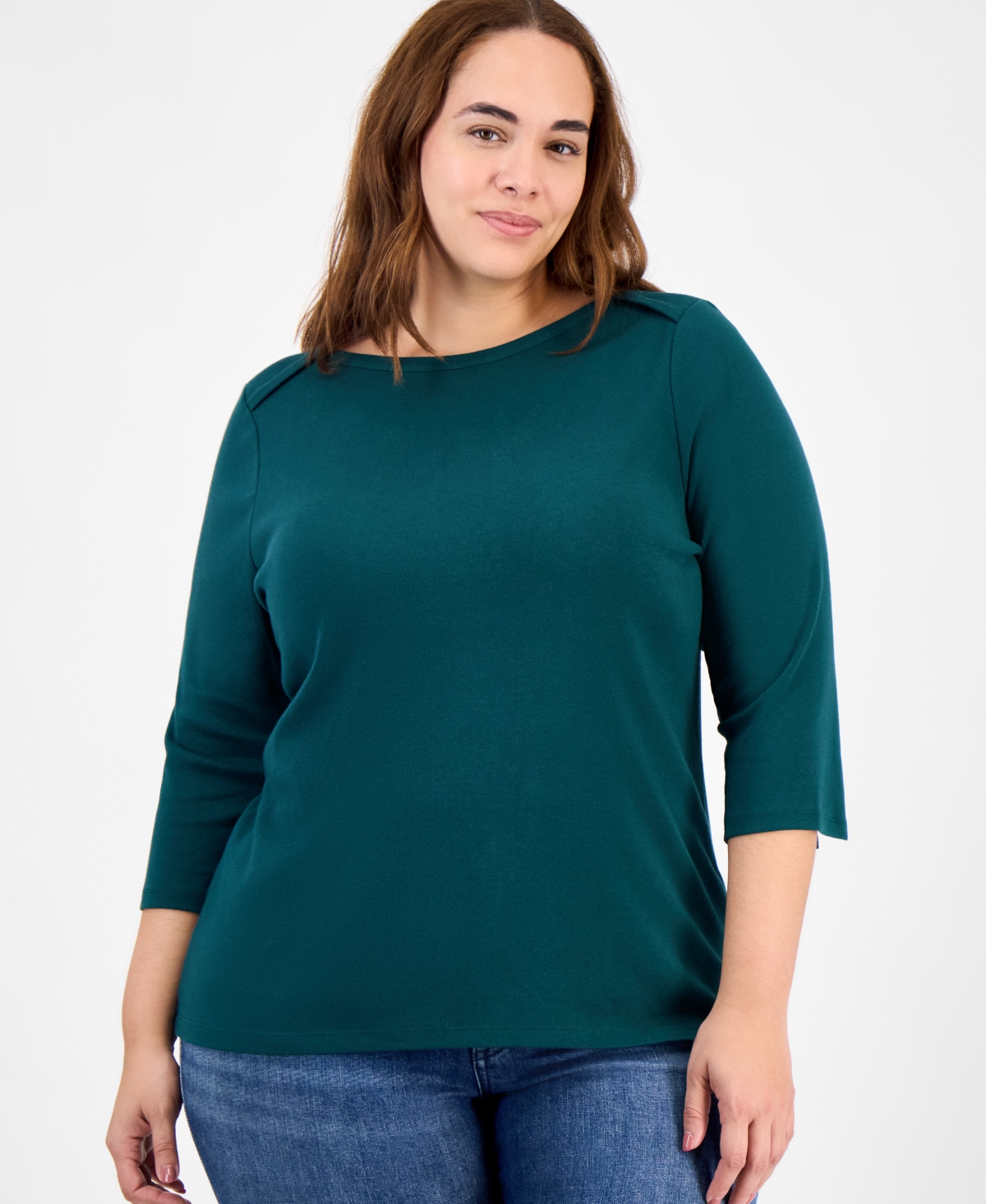 Style & Co Plus Size Pima Cotton 3/4-Sleeve Top  Exclusively at Macys - Ponderosa Pine
