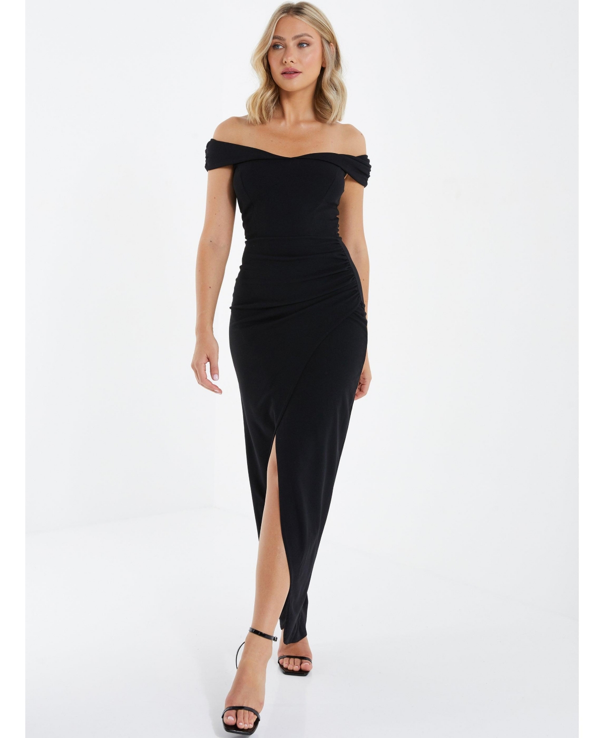 Click here for Quiz Womens Scuba Crepe Bardot Maxi Dress - Black prices