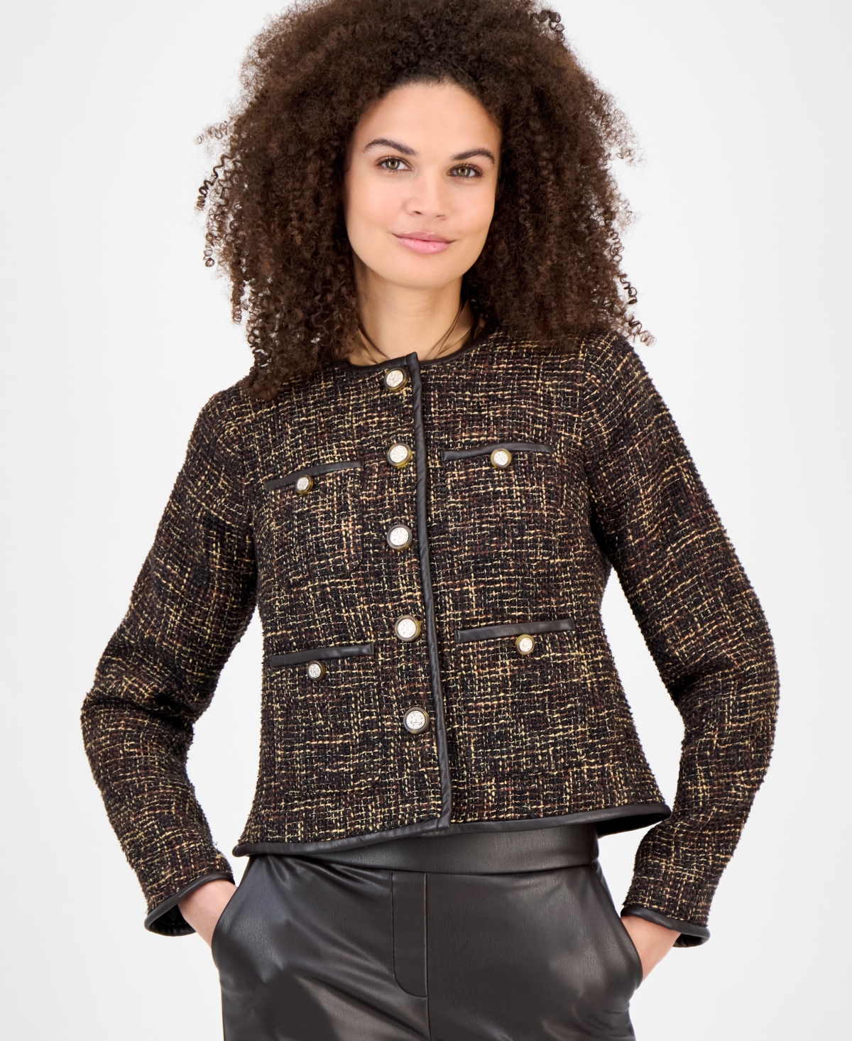 Click here for Anne Klein Womens Collarless Tweed Patch-Pocket Ja... prices