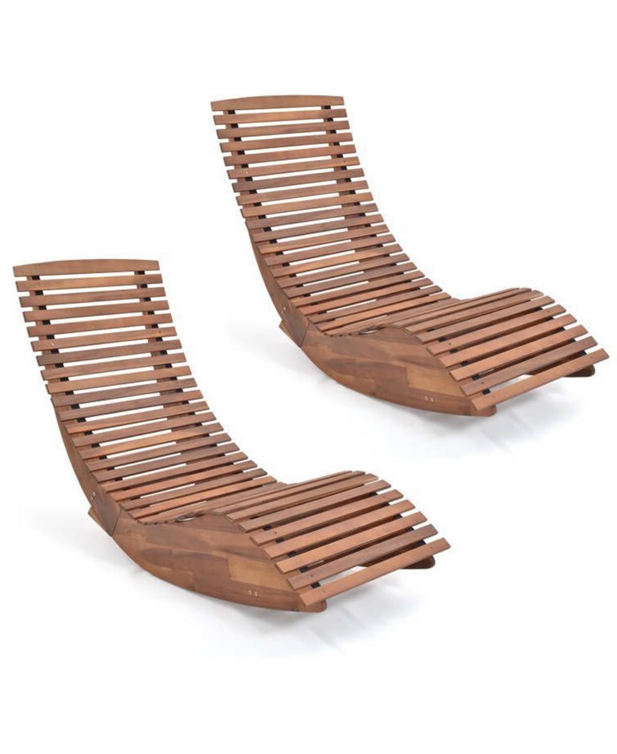 Click here for Gymax Set of 2 Acacia Wood Patio Chaise Lounge Cha... prices