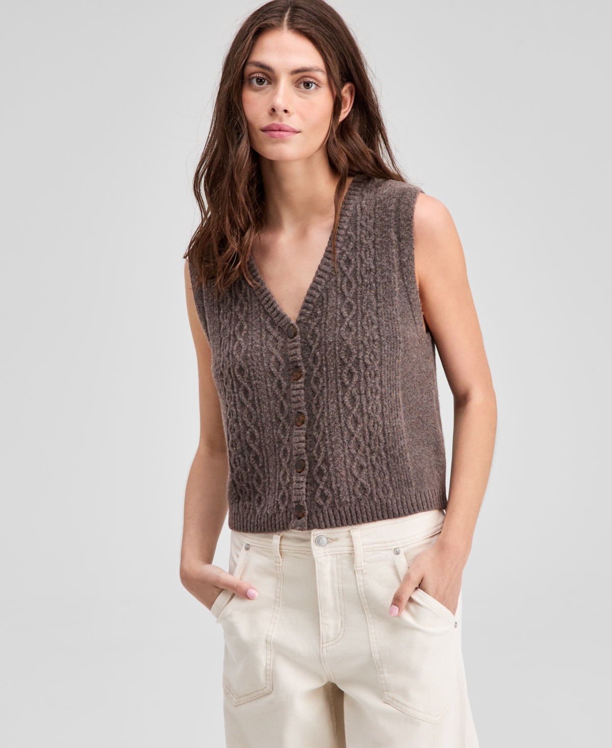 Click here for And Now This Womens Button-Front Cable-Knit Sweate... prices