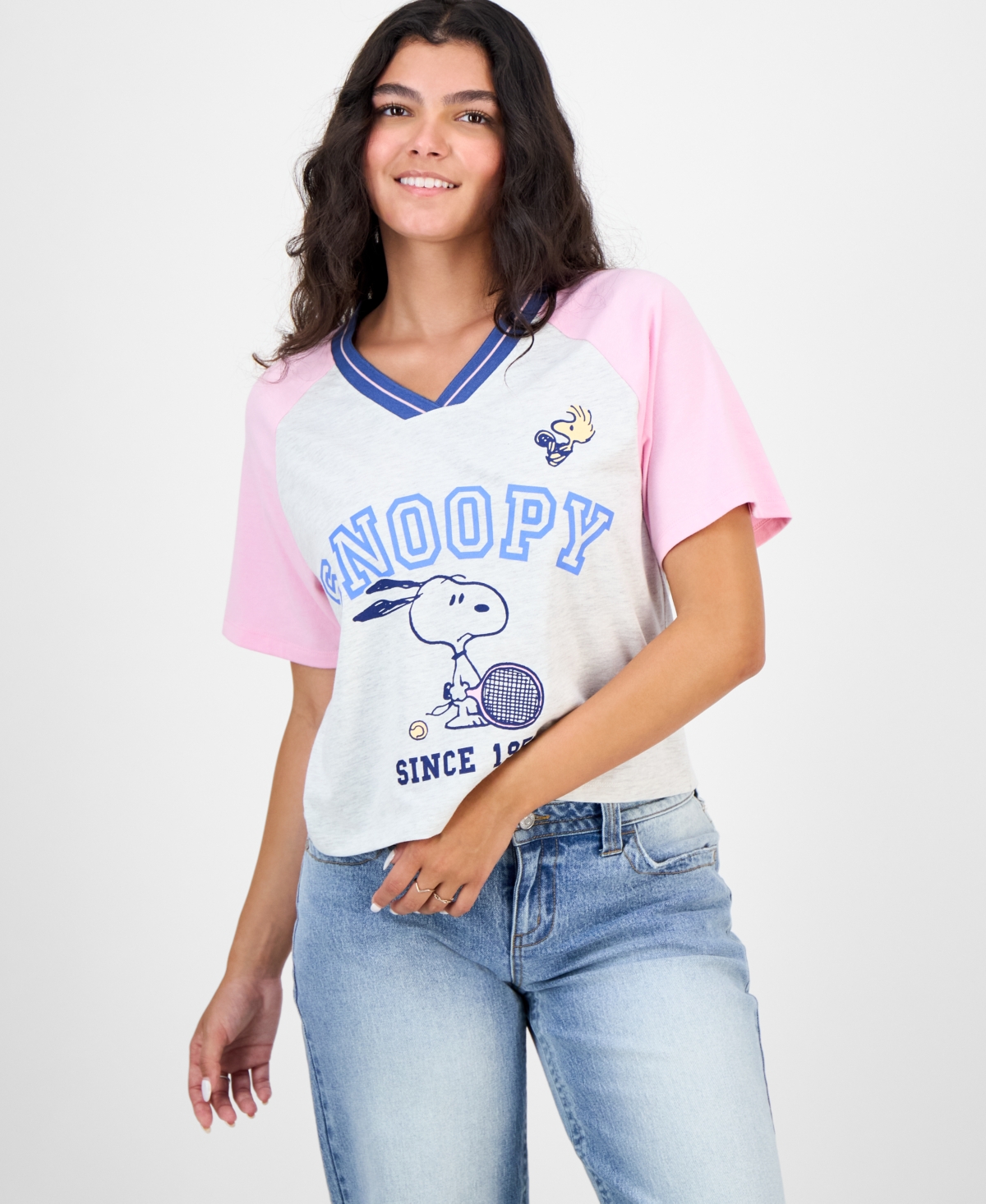 Click here for Love Tribe Juniors Snoopy Tennis V-Neck T-Shirt -... prices