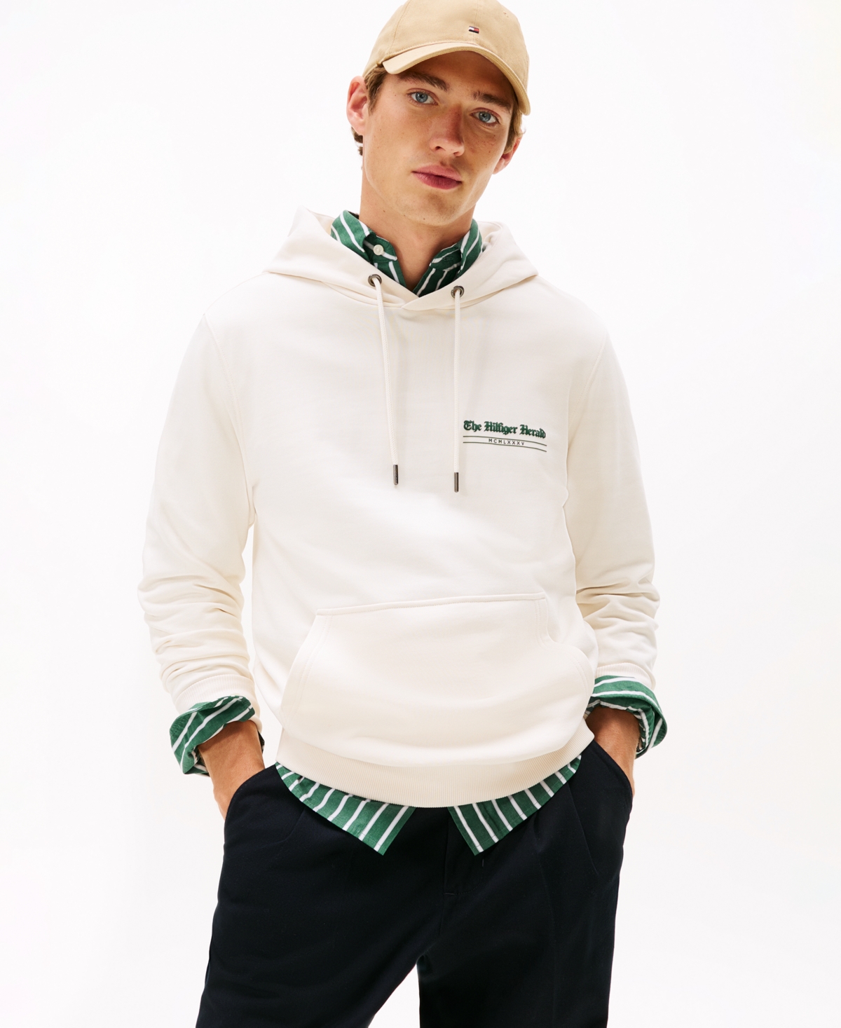 Tommy Hilfiger Mens Herald Graphic Hoodie - Ivory Petal
