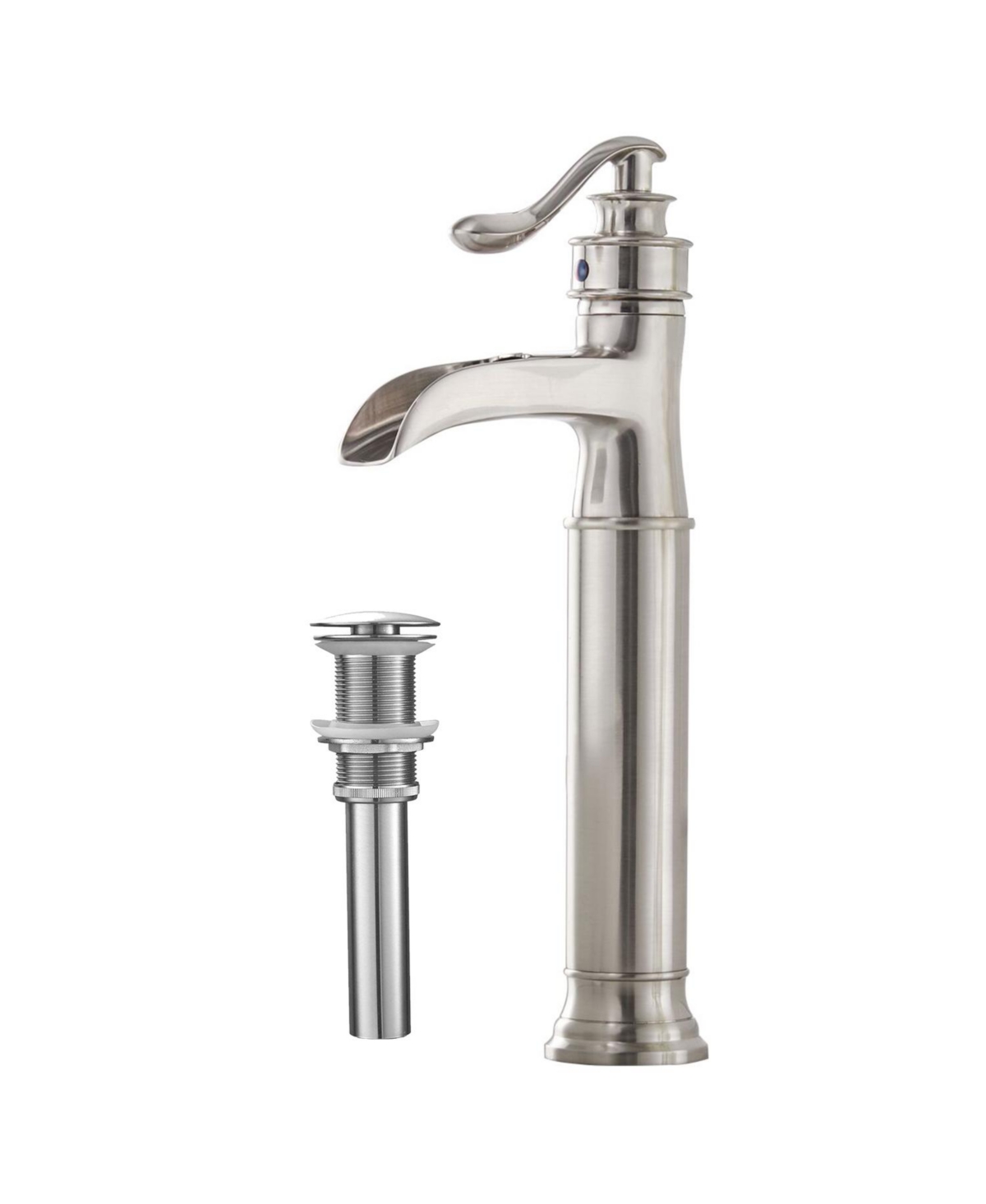 Waterfall Single Hole Single Handle Bathroom Vessel Sink Faucet With Pop Up Drain In Matte Black - Brushed nickel