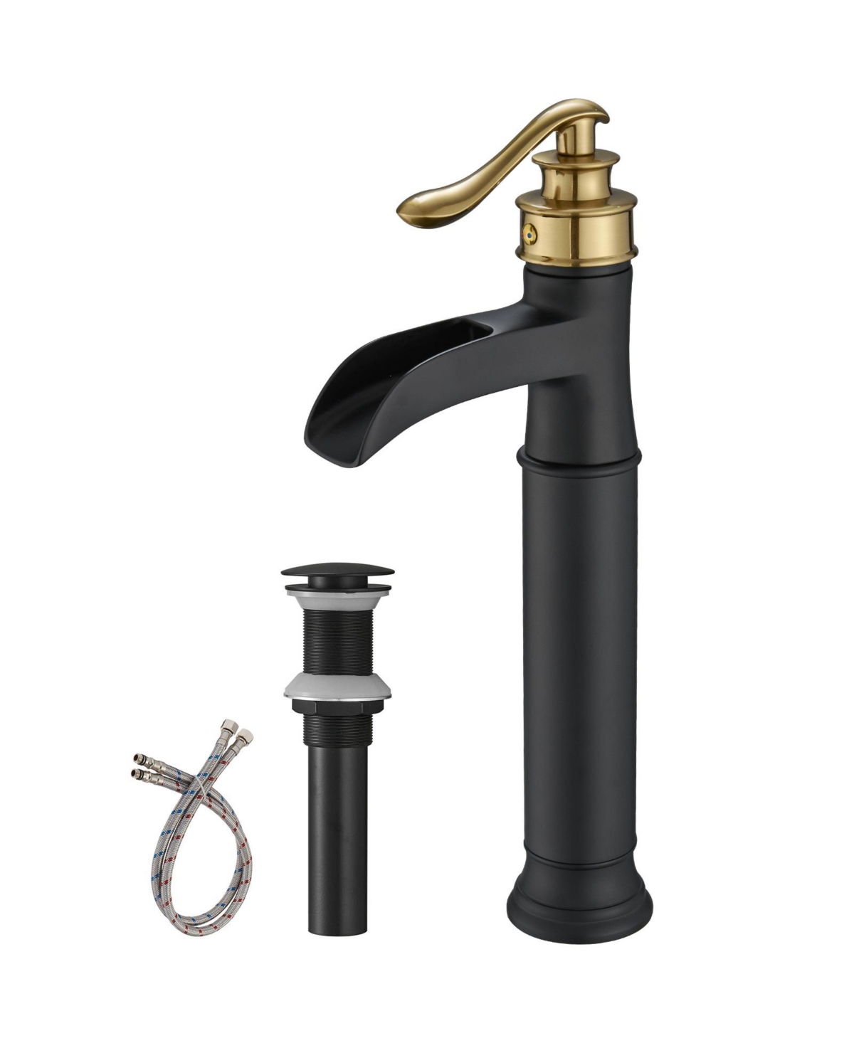 Waterfall Single Hole Single Handle Bathroom Vessel Sink Faucet With Pop Up Drain In Matte Black - Goldblack