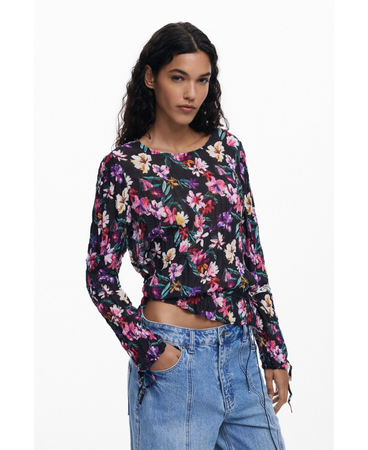Click here for Desigual Womens Pleated floral blouse - Black prices