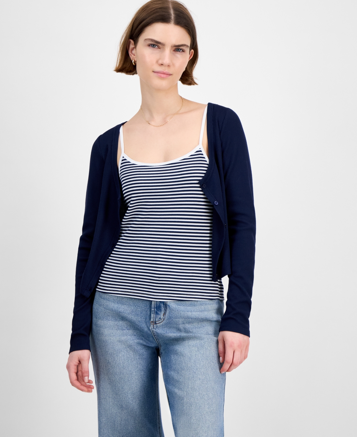 Click here for Hippie Rose Juniors Waffle-Knit Tank Top & Cardiga... prices