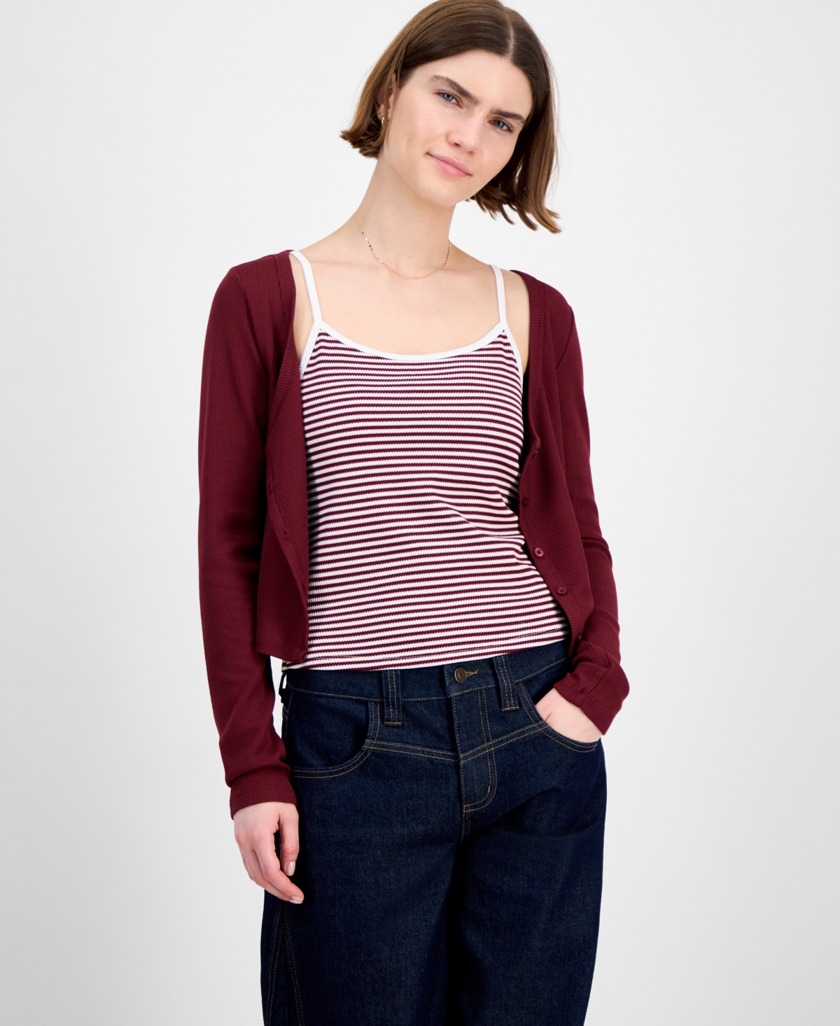 Click here for Hippie Rose Juniors Waffle-Knit Tank Top & Cardiga... prices