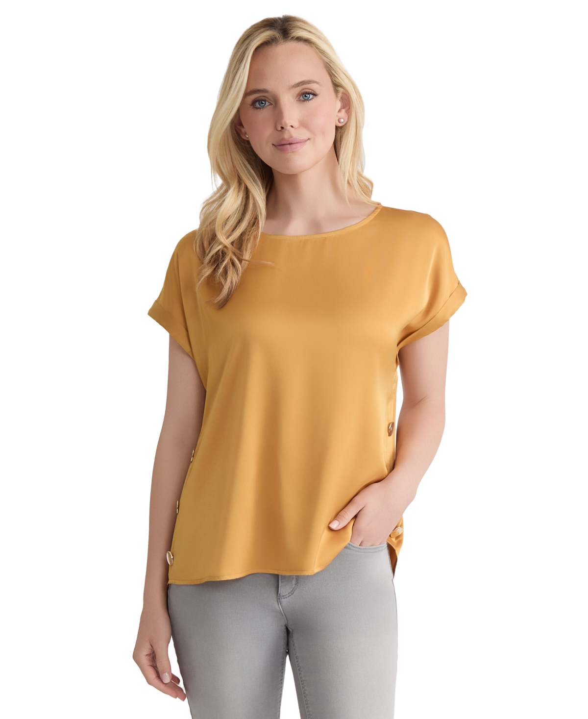 Click here for Jones New York Womens Side-Button Cuffed-Sleeve To... prices