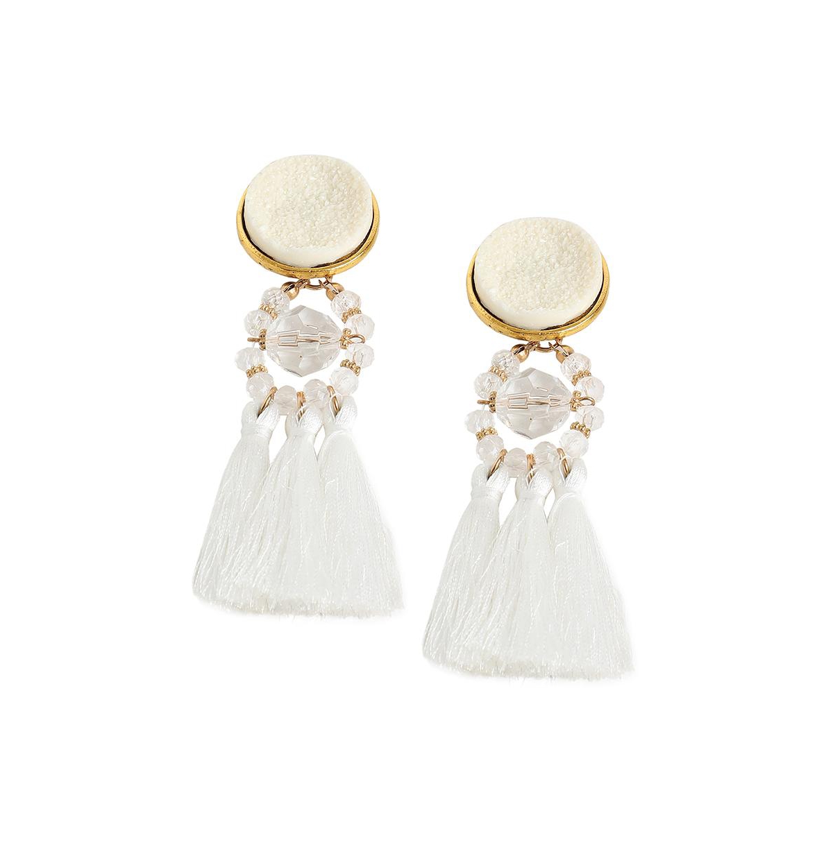 Click here for Sohi Womens Tassel Drop Earrings - White prices