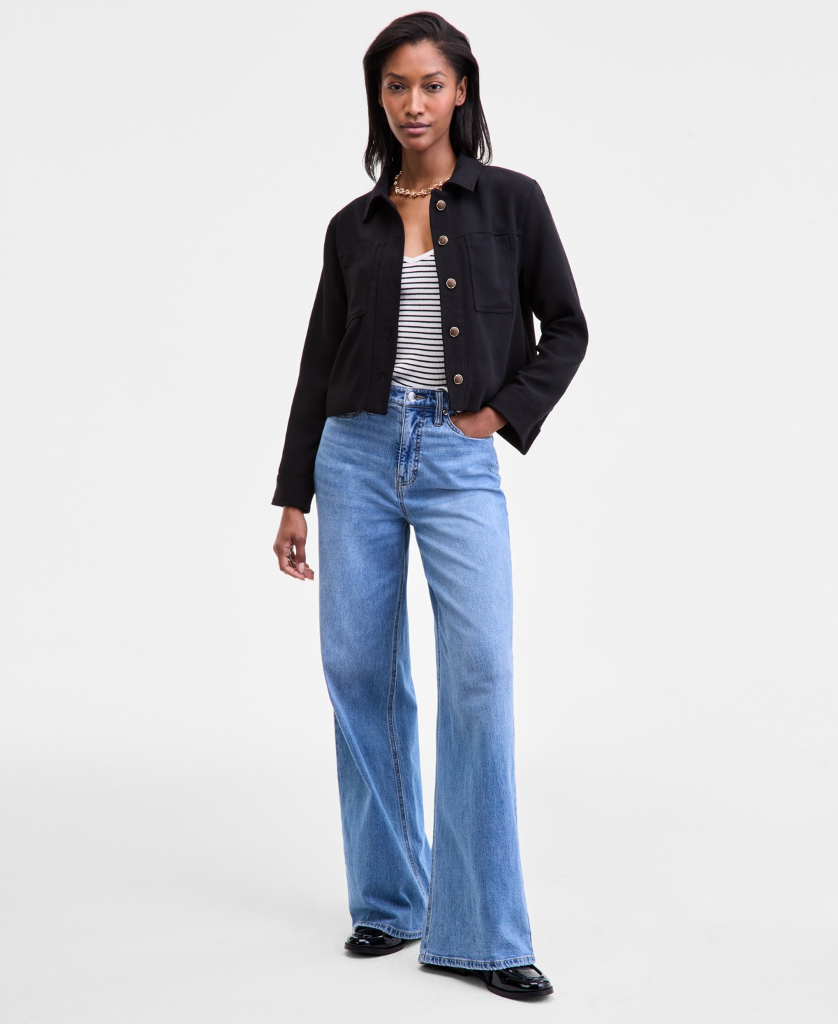 Click here for On 34th Womens Cropped Button-Front Long-Sleeve Ja... prices