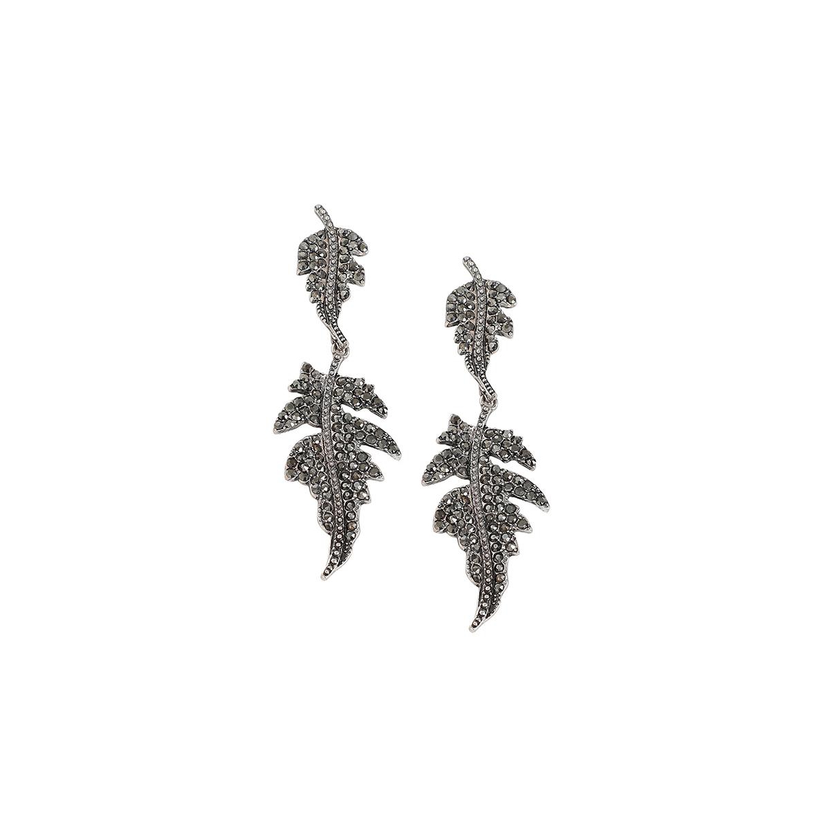Click here for Sohi Womens Black Foliage Drop Earrings - Silver prices