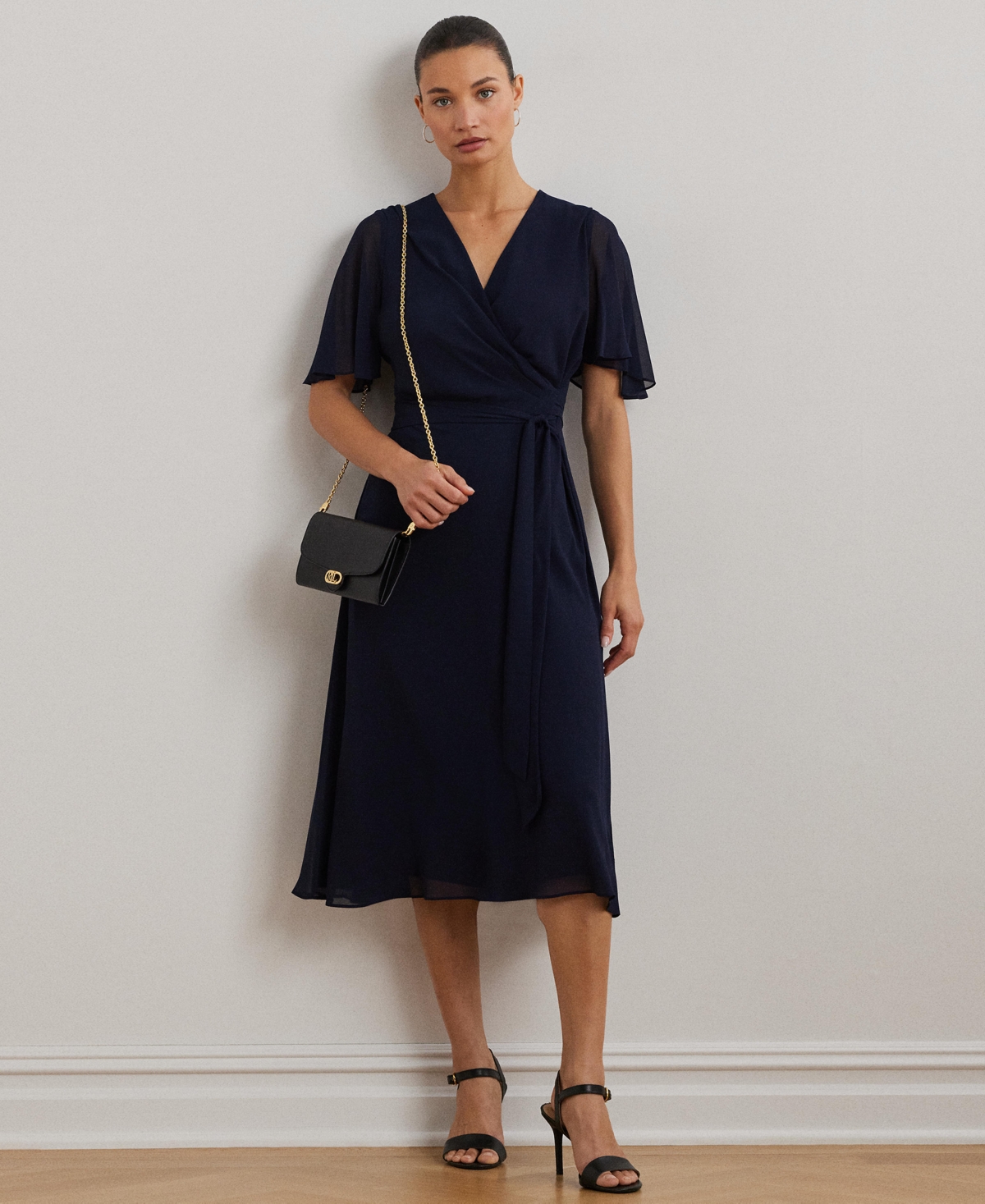 Lauren Ralph Lauren Womens Belted Georgette Dress - Lighthouse Navy