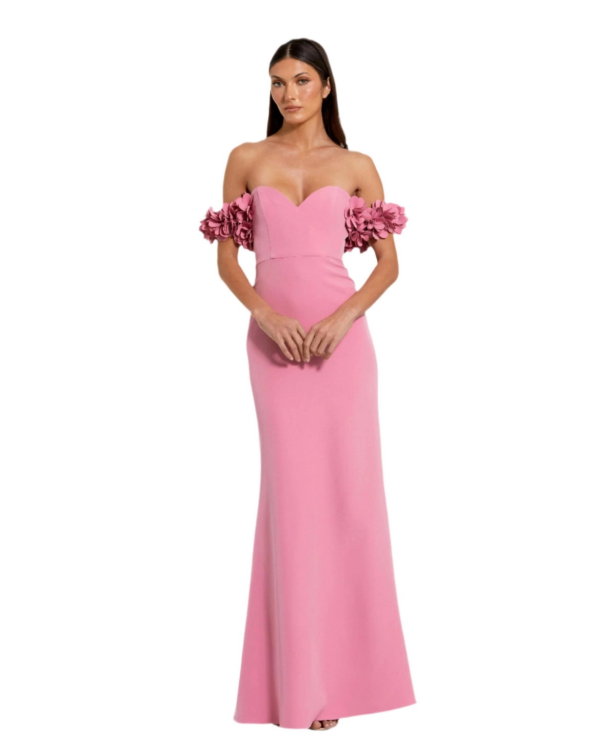 Mac Duggal Womens Off-the-Shoulder Crepe Gown with 3D Floral Applique - Rose