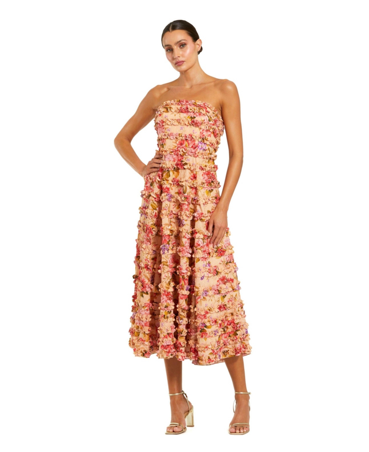 Click here for Mac Duggal Womens Pink Ruffle Strapless Ankle Cott... prices