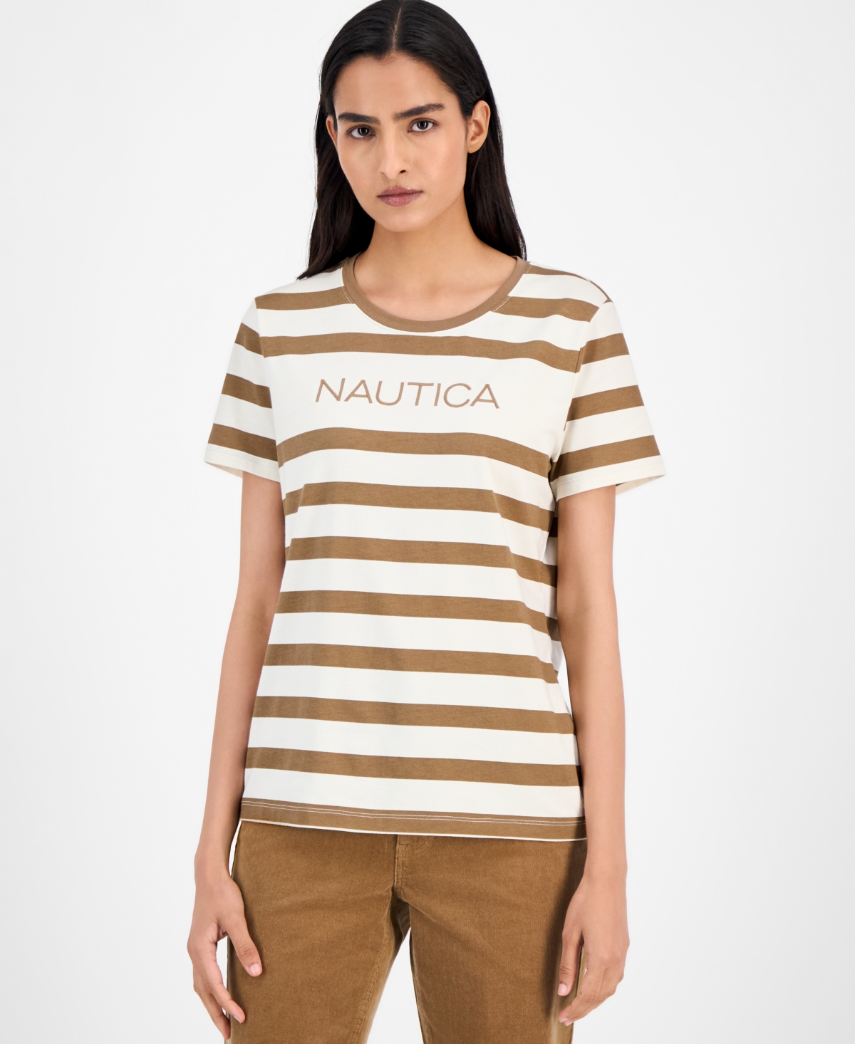 Click here for Nautica Jeans Womens Round-Neck Logo T-Shirt - Whi... prices